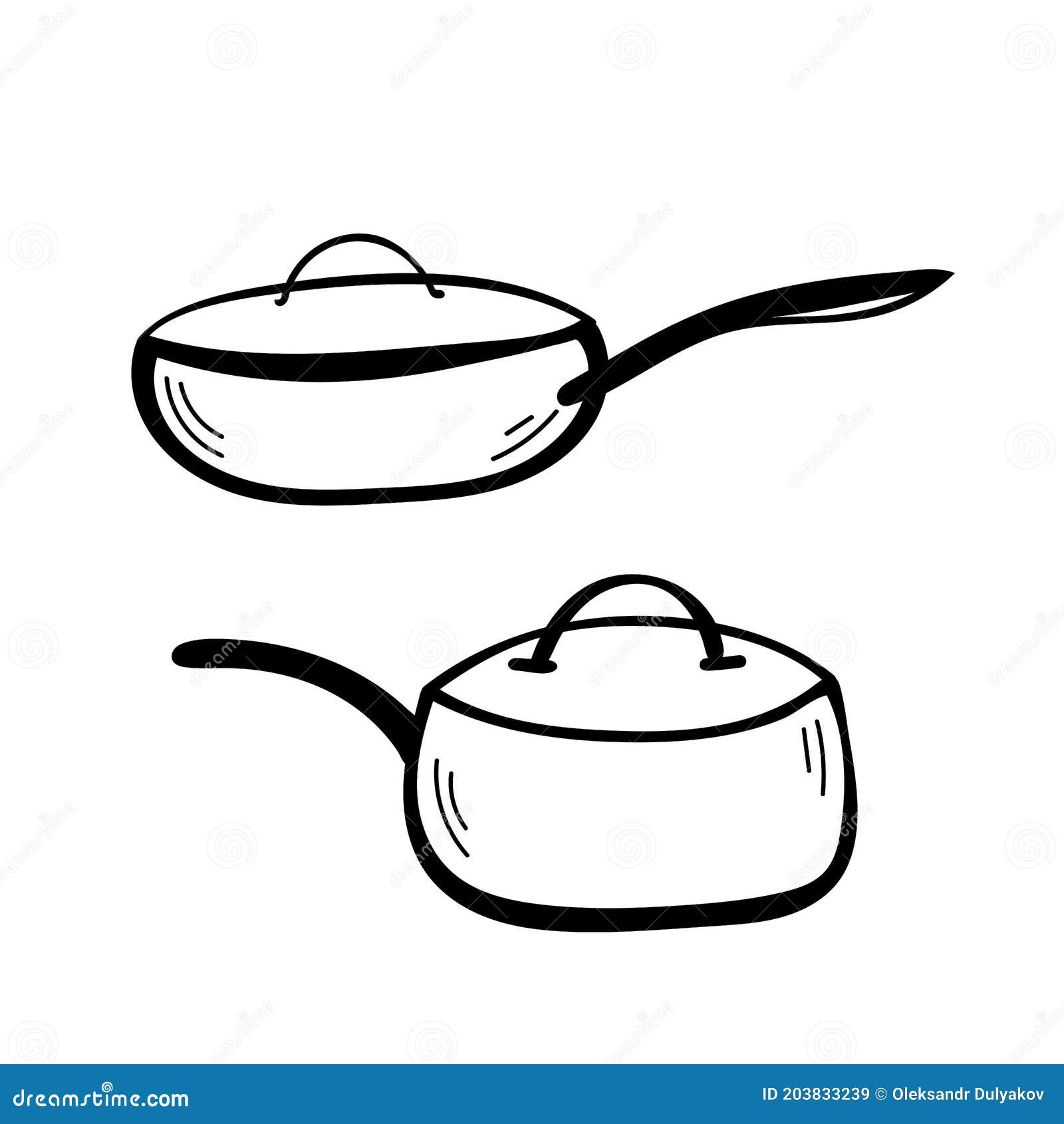 Set of Vector Sketch Hand Drawn Illustration of Doodle Pan Kitchenware ...