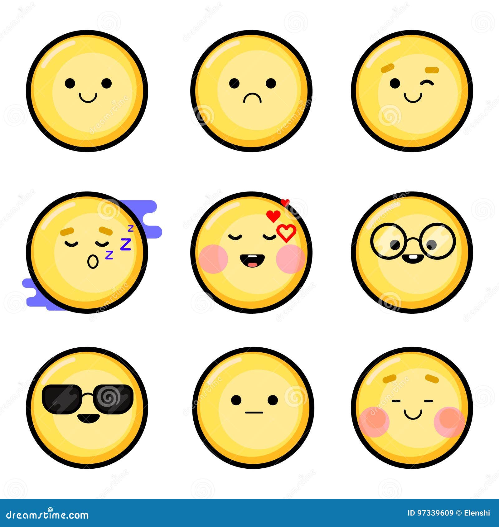 Set 1. Vector Smileys, Emoji. Style Flat, Yellow Color. Vector Image ...