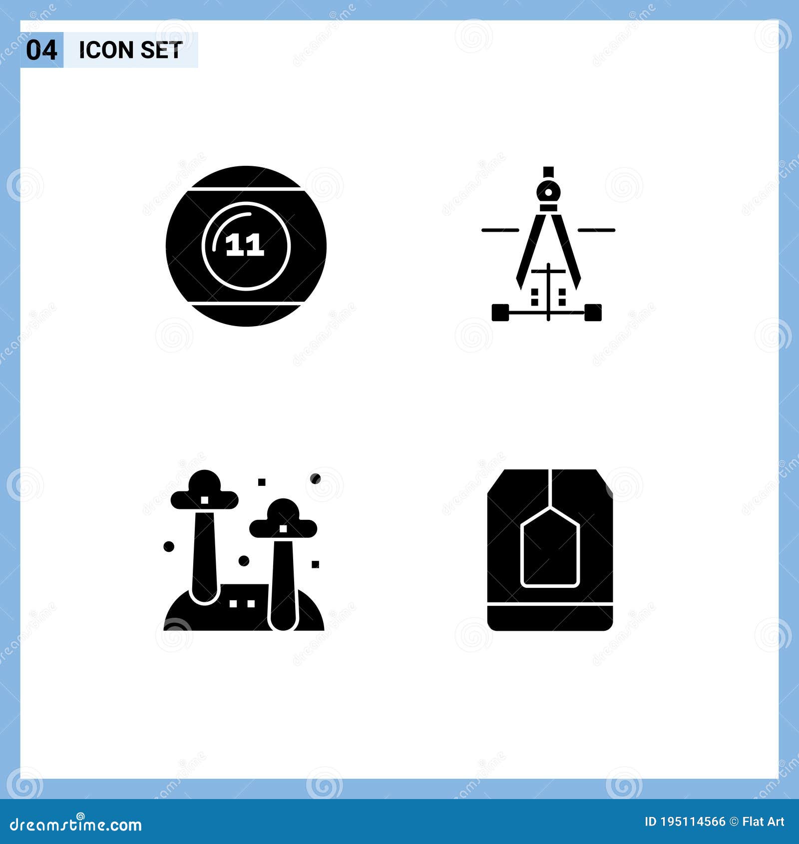 Set of 4 Vector Solid Glyphs on Grid for Ball, Food, Pool, Drawing ...