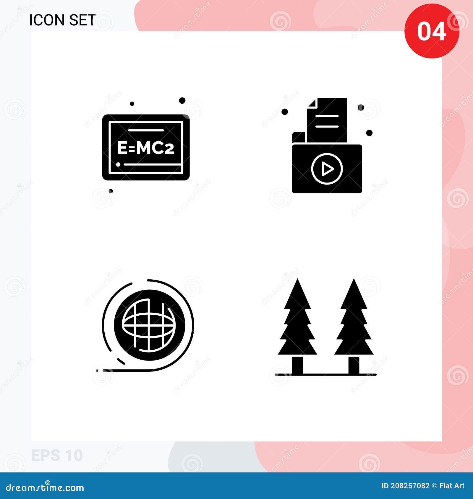 Set of 4 Vector Solid Glyphs on Grid for Board, Environment, Document ...