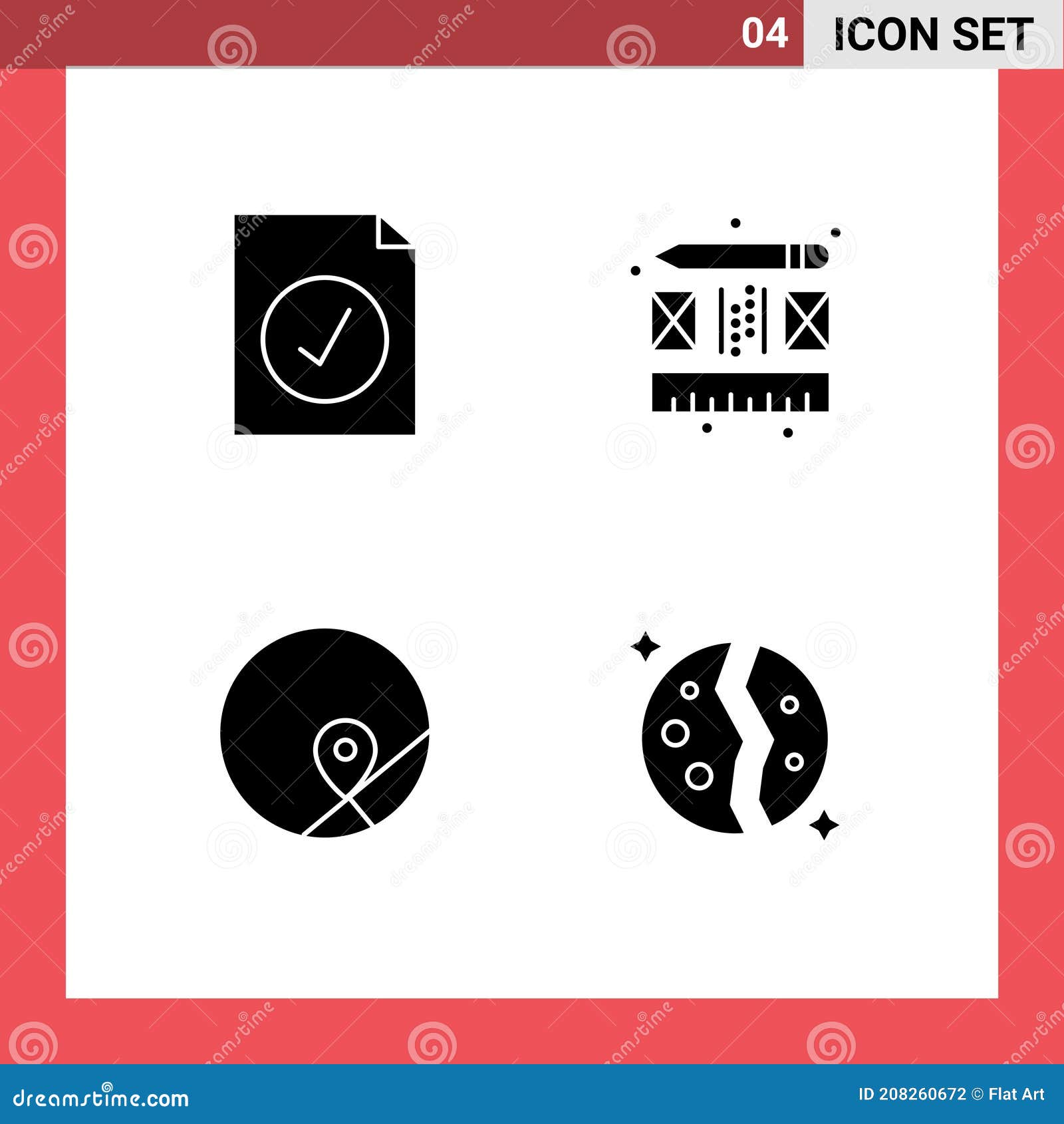 Set of Vector Solid Glyphs on Grid for Complete, Map, Creative, Basic ...