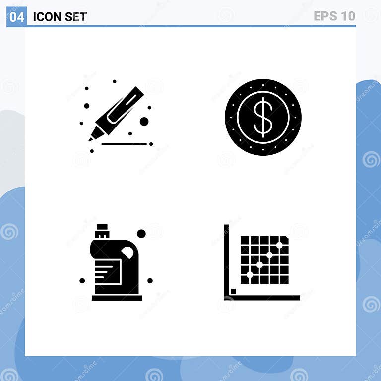 Solid Glyph Pack of 4 Universal Symbols of Drawing, Fluid, Dollar ...