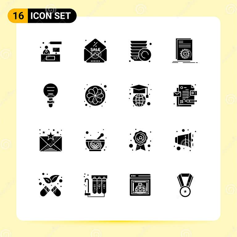 16 Universal Solid Glyph Signs Symbols of Experiment, Biology, Plate ...