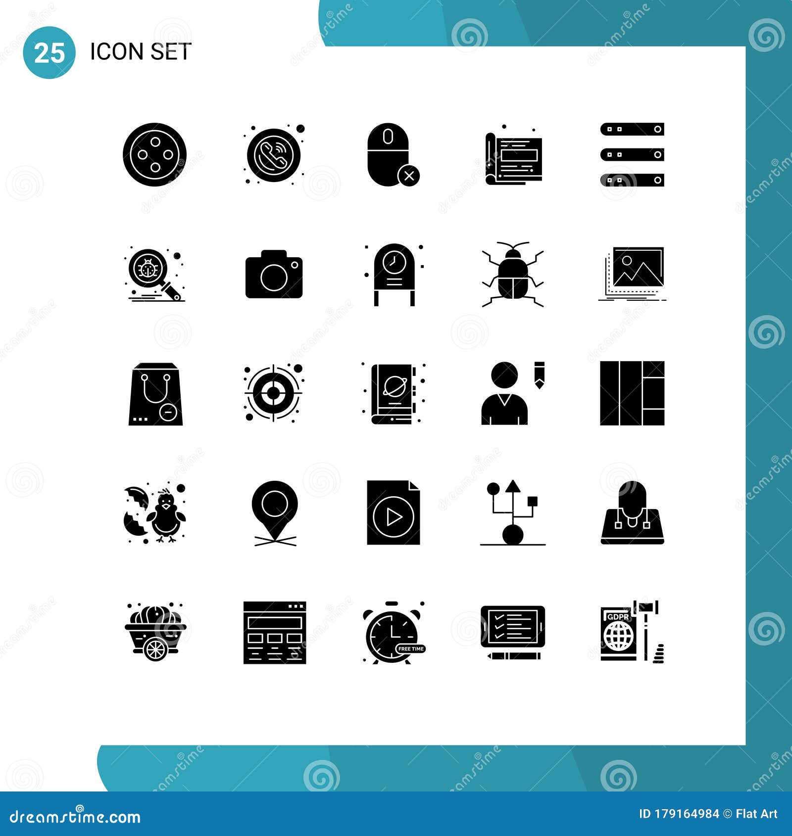 Set of 25 Vector Solid Glyphs on Grid for Files, Paper, Devices, Office ...