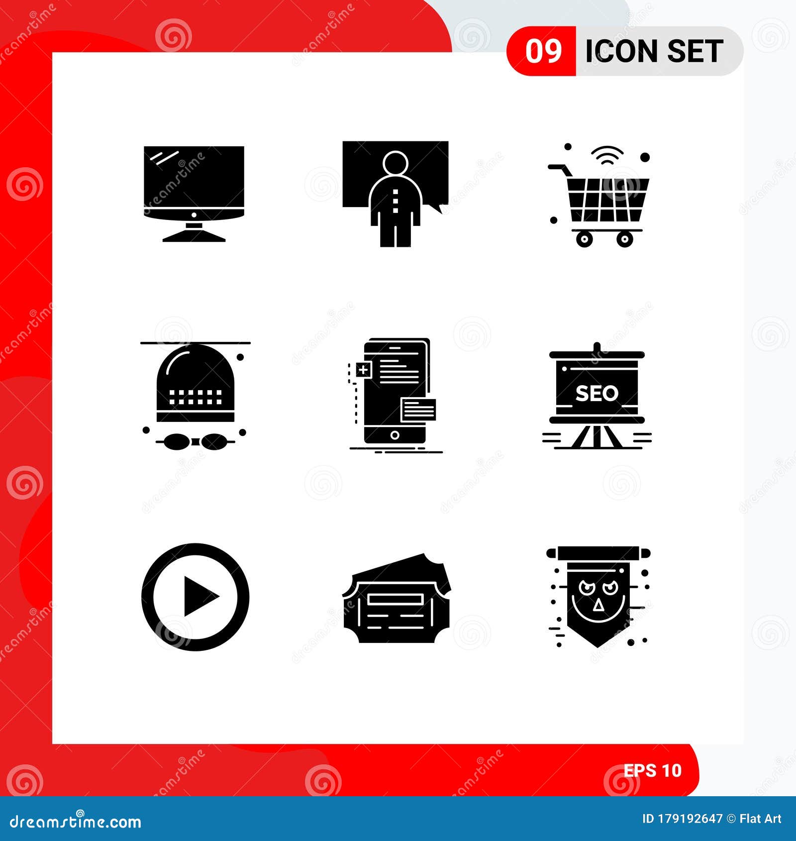 Set of 9 Vector Solid Glyphs on Grid for Game, Activities, Person, Wifi ...