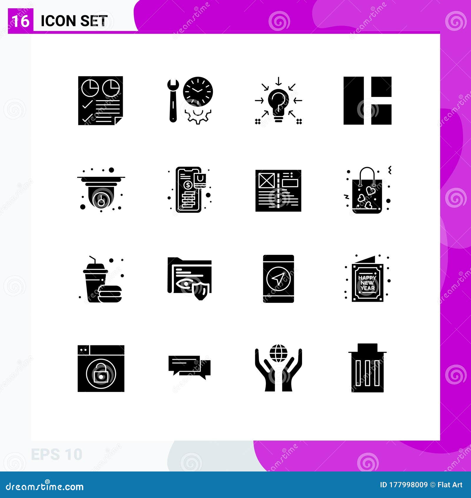 Set of 16 Vector Solid Glyphs on Grid for Image, Collage, Settings ...