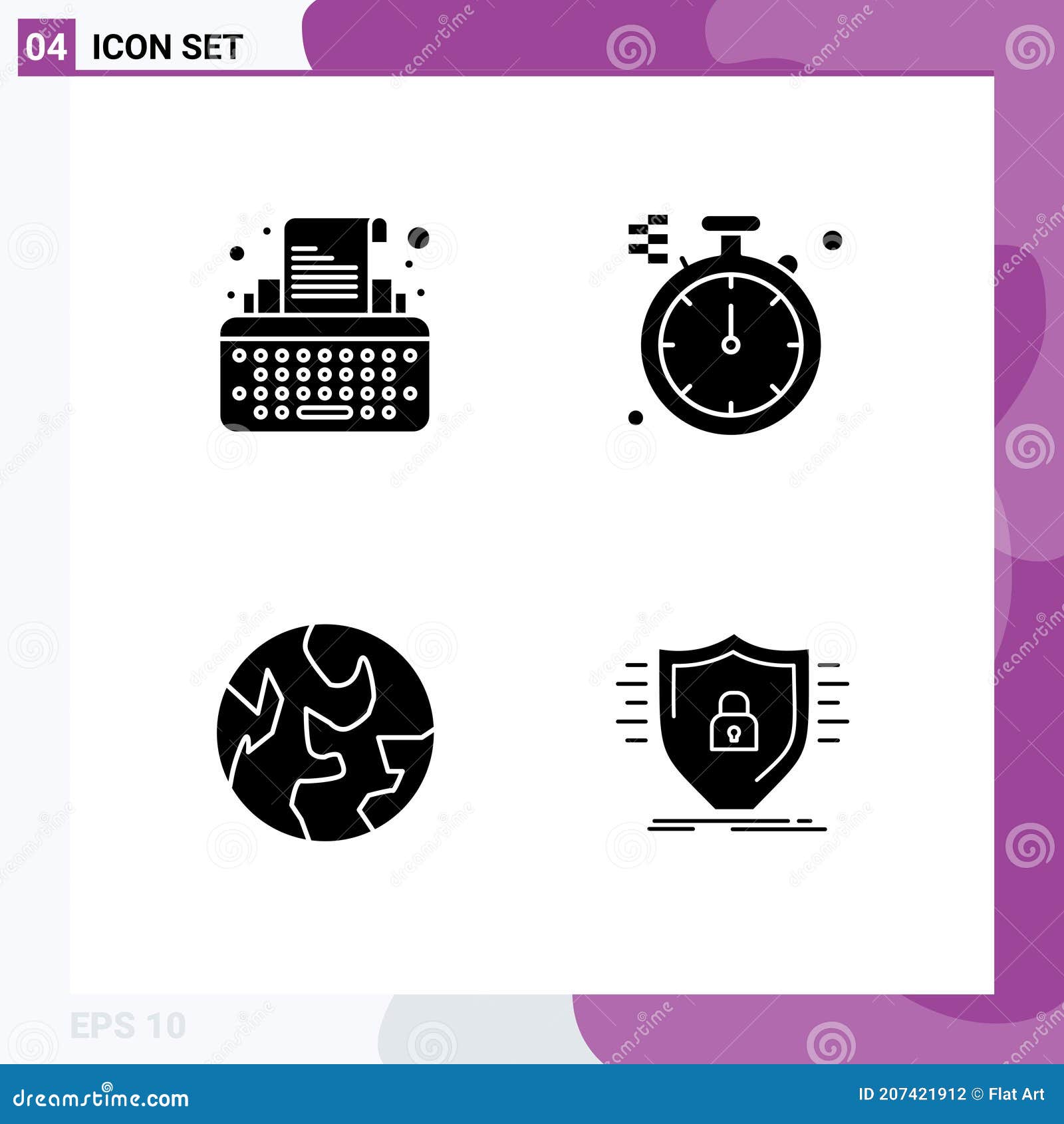 Solid Glyph Pack of 4 Universal Symbols of Keys, World, Writer, North ...