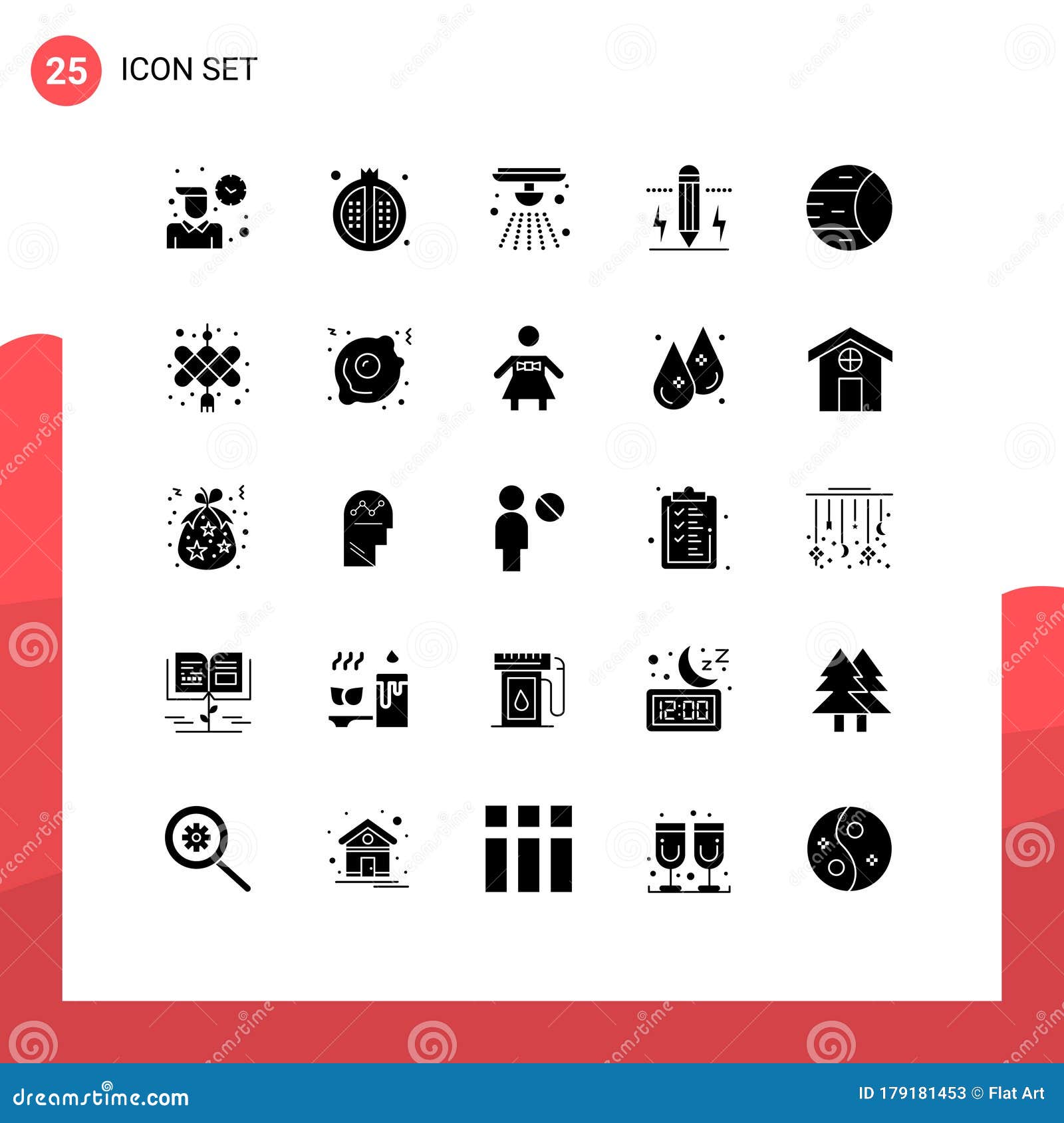 Set of 25 Vector Solid Glyphs on Grid for Light, Edit, Pomegranate ...