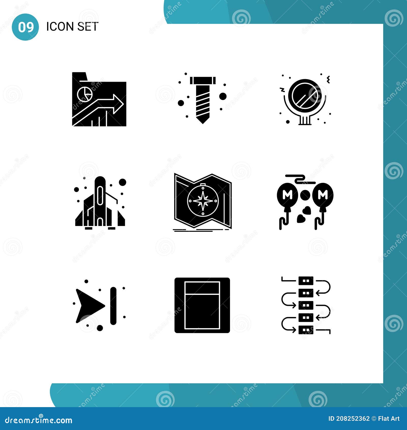 Set of 9 Vector Solid Glyphs on Grid for Map, Direction, Beauty, Play ...