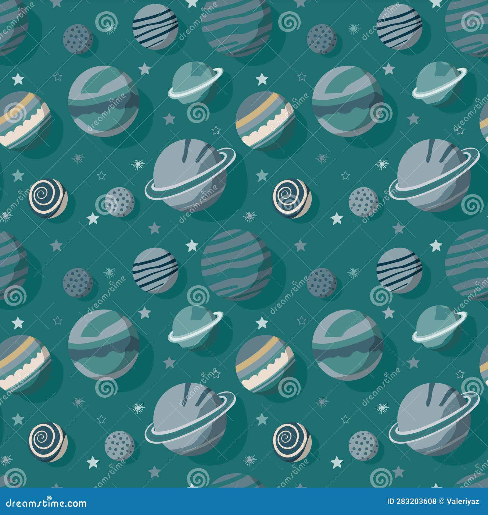 A Set of Vector Space Seamless Pattern with Planets and Stars. Night Sky Hand Drawn Doodle ...