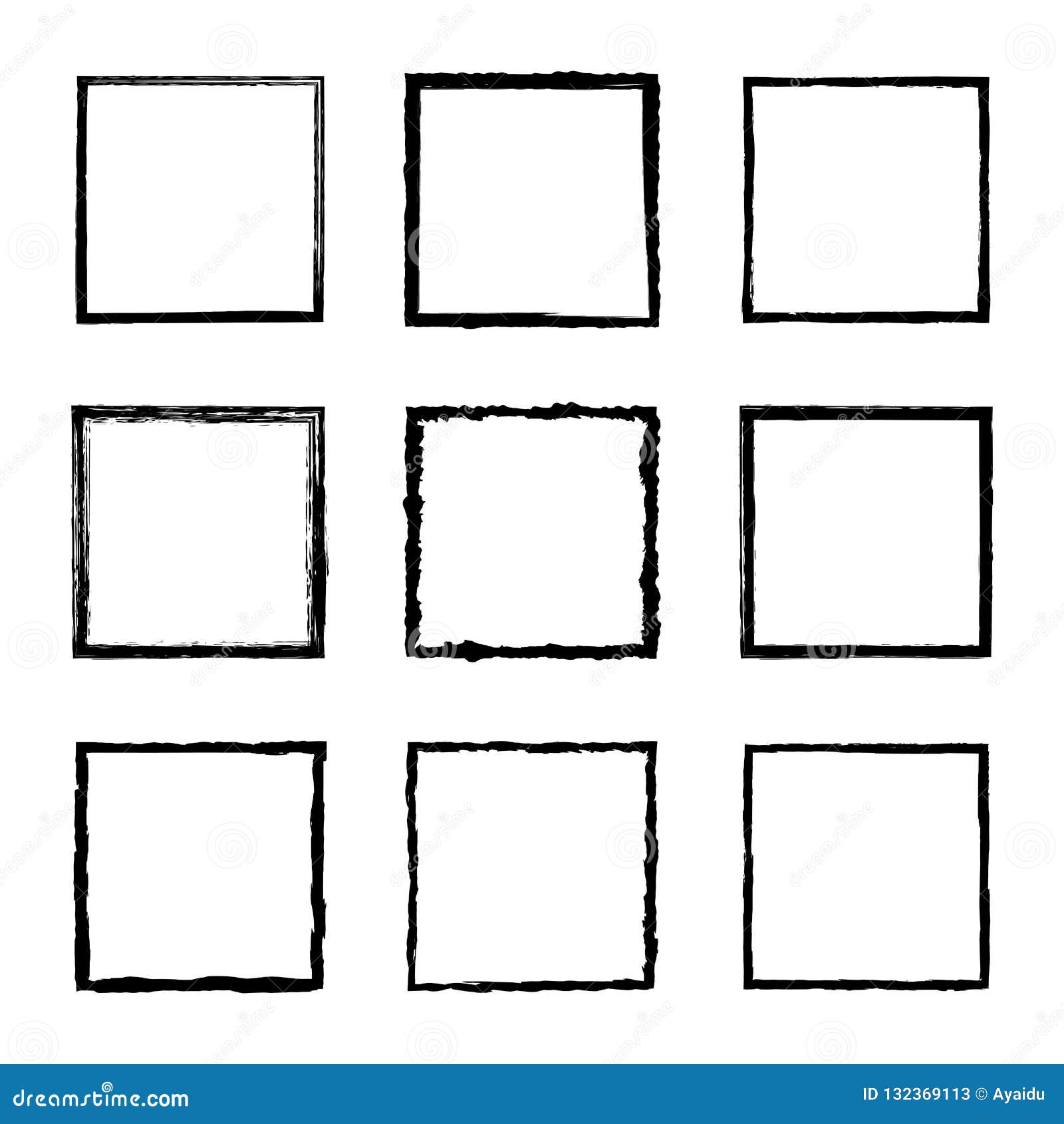 Set of Vector Square Frames Drawn by Black Ink Brushes. Ink Texture ...