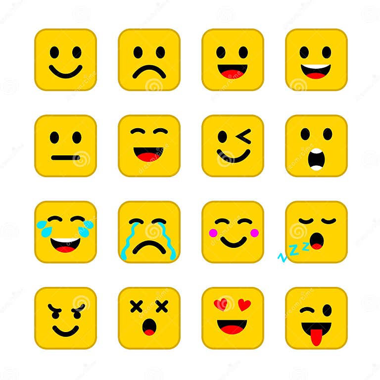 Set of Vector Square Smile or Emoticons with Different Styles ...