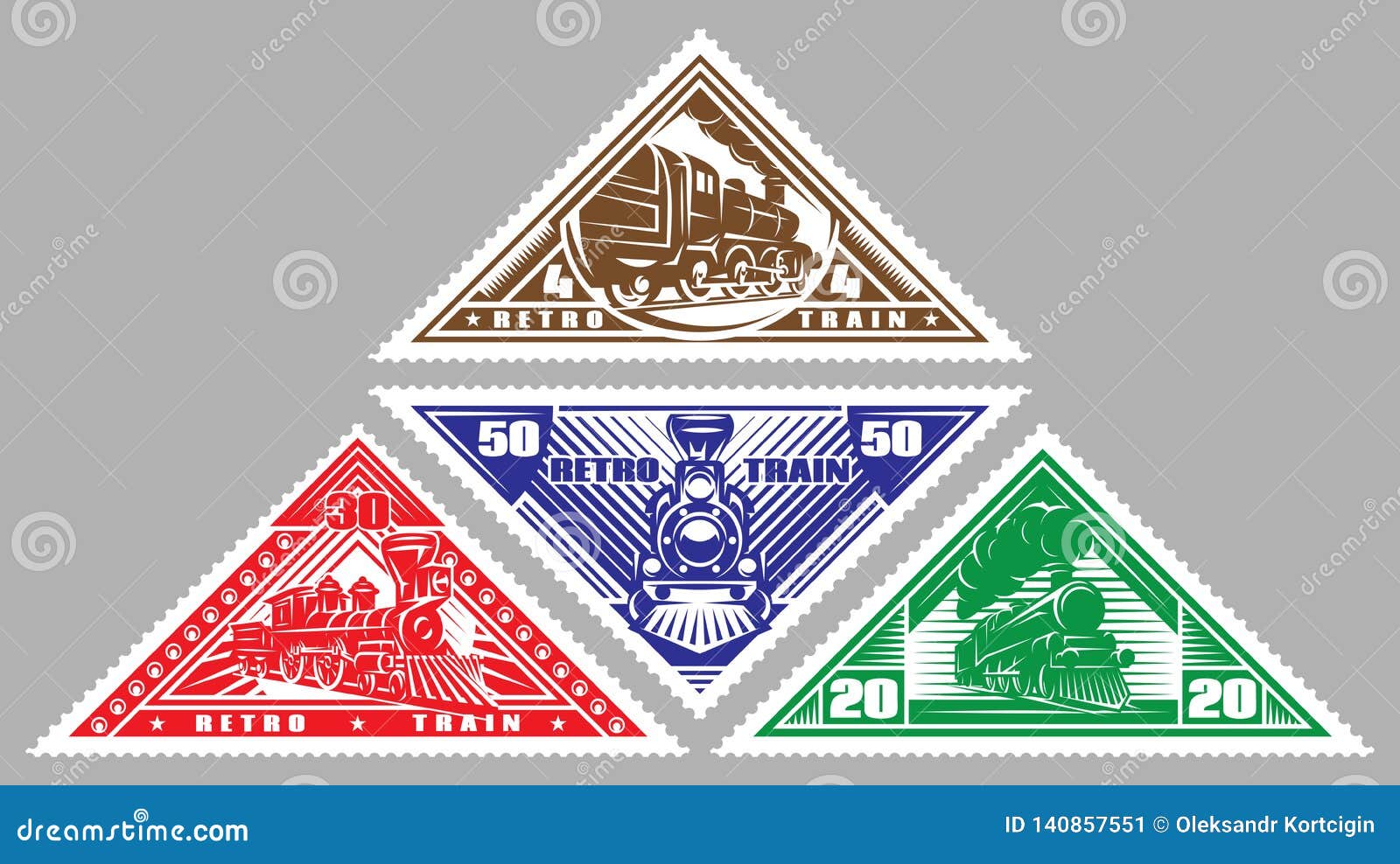 Set of Vector Stamps Templates with Retro Trains Stock Vector ...
