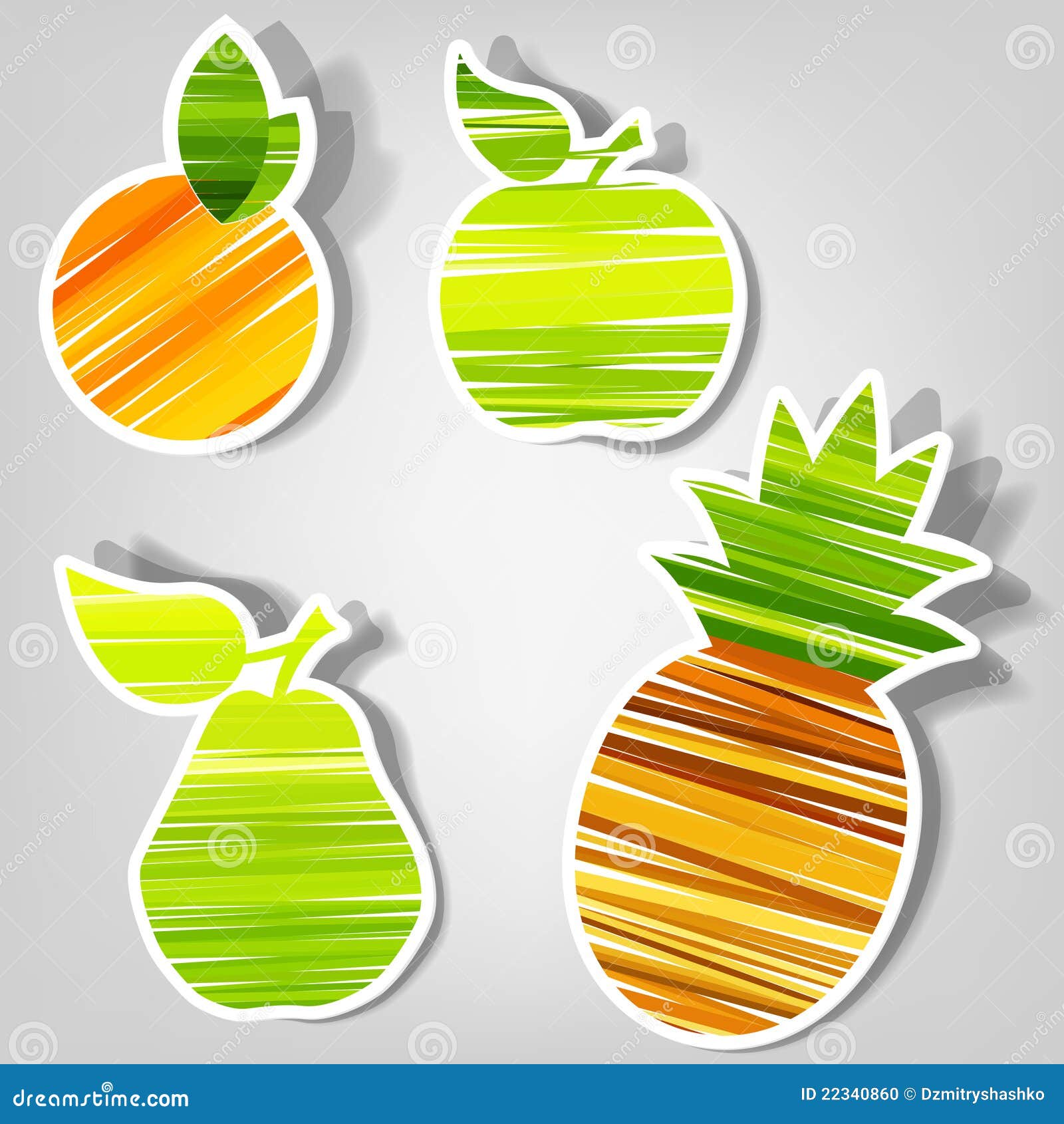 Set of Vector Stickers. Fresh Fruit Stock Vector - Illustration of ...
