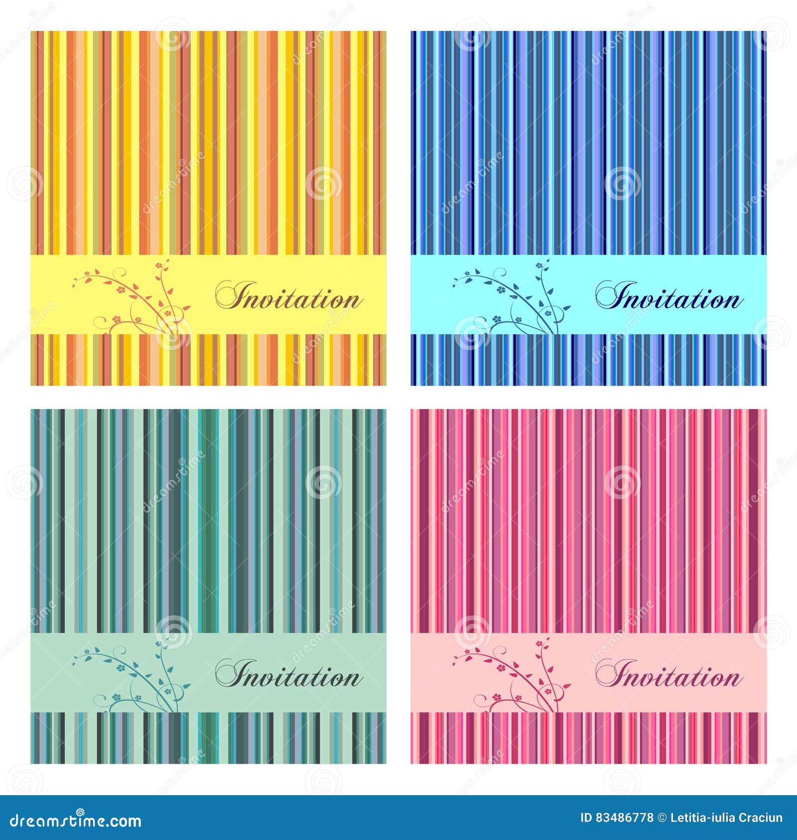 Set of 4 Vector Striped Vector Invitation Card Stock Vector ...