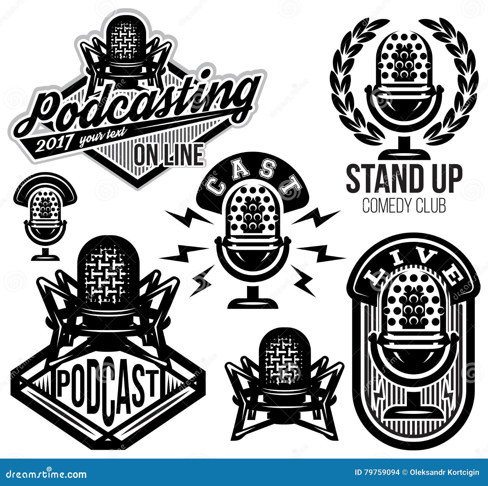 Radio Podcast Mic Icon Black White Pictogram Simple Vector, Microphone ...