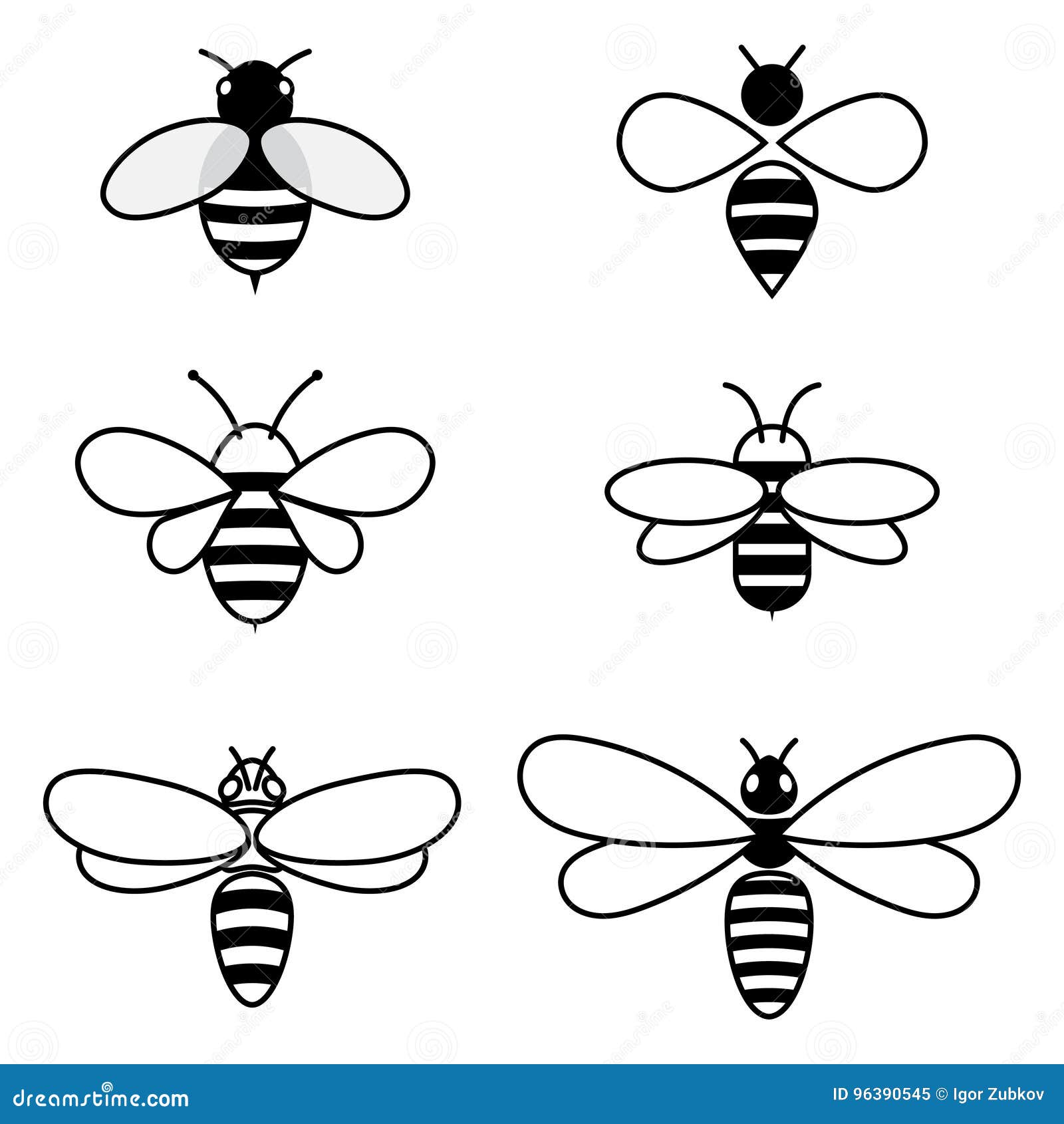 Set of Vector Stylized Bees. Collection of Logos with a Honey Bee ...