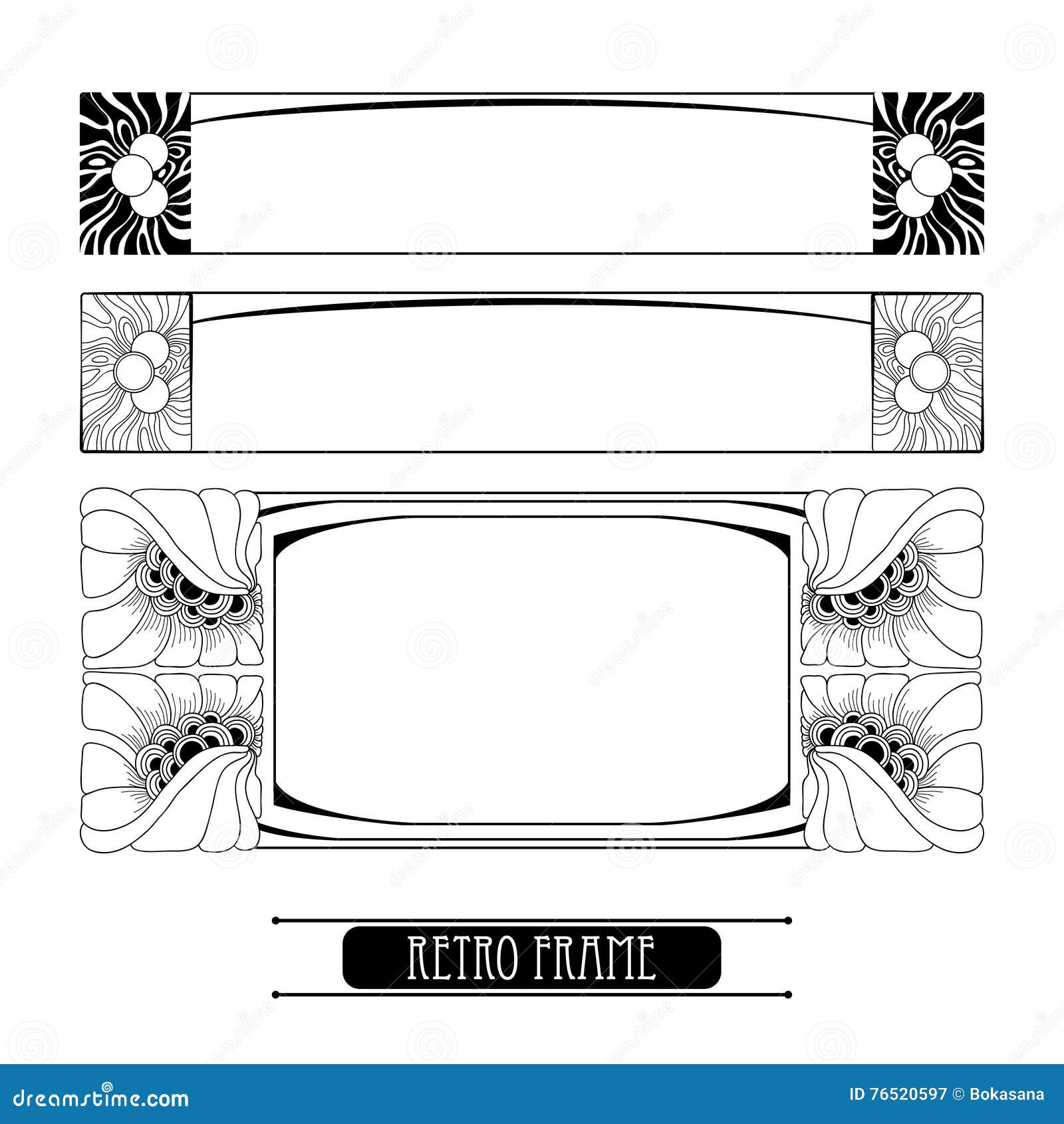 Set with Vector Stylized Frames in Art Nouveau or Modern Style in Black ...