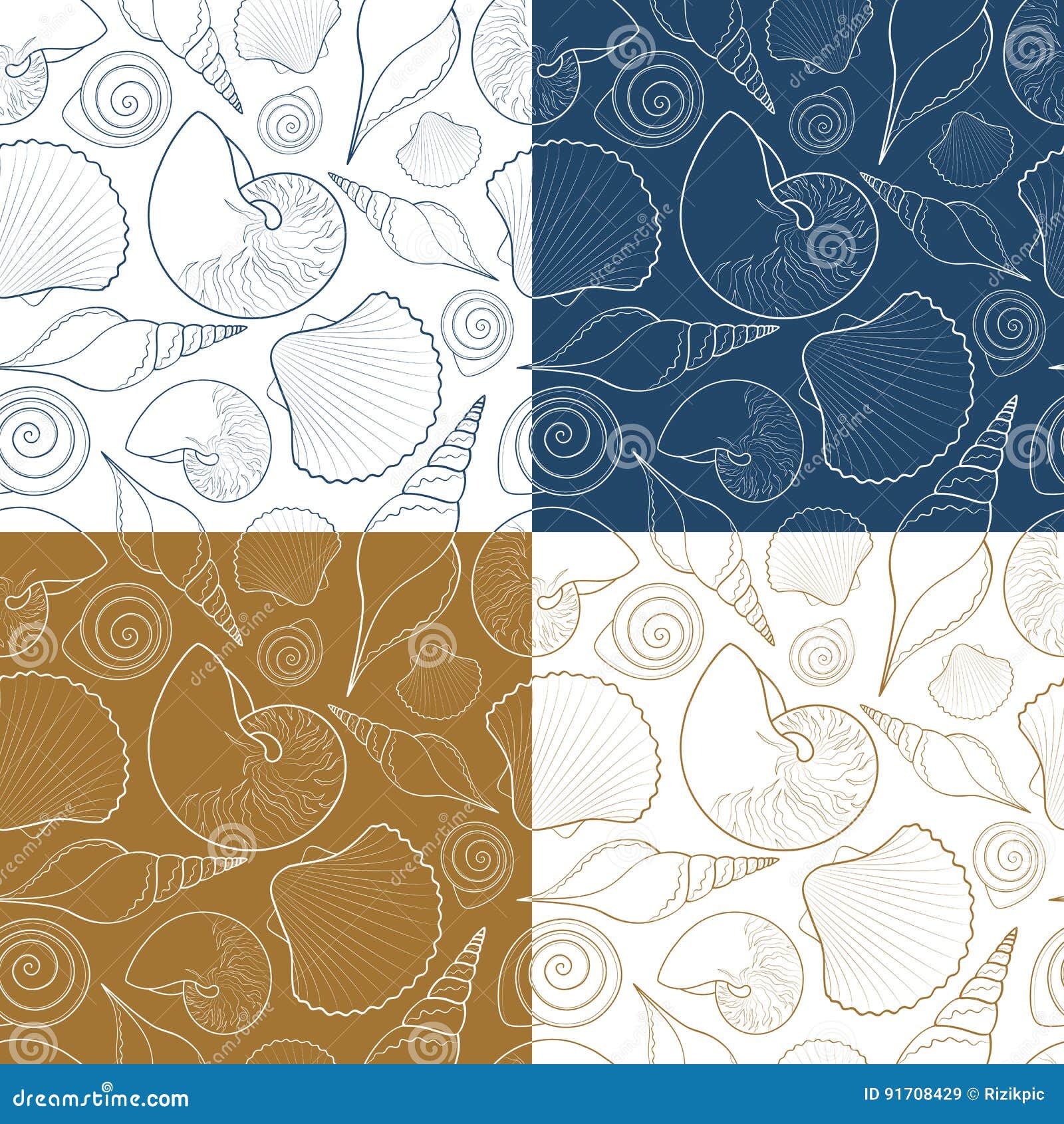 Set of Vector Summer Seamless Patterns with Sea Shells. Stock Vector ...