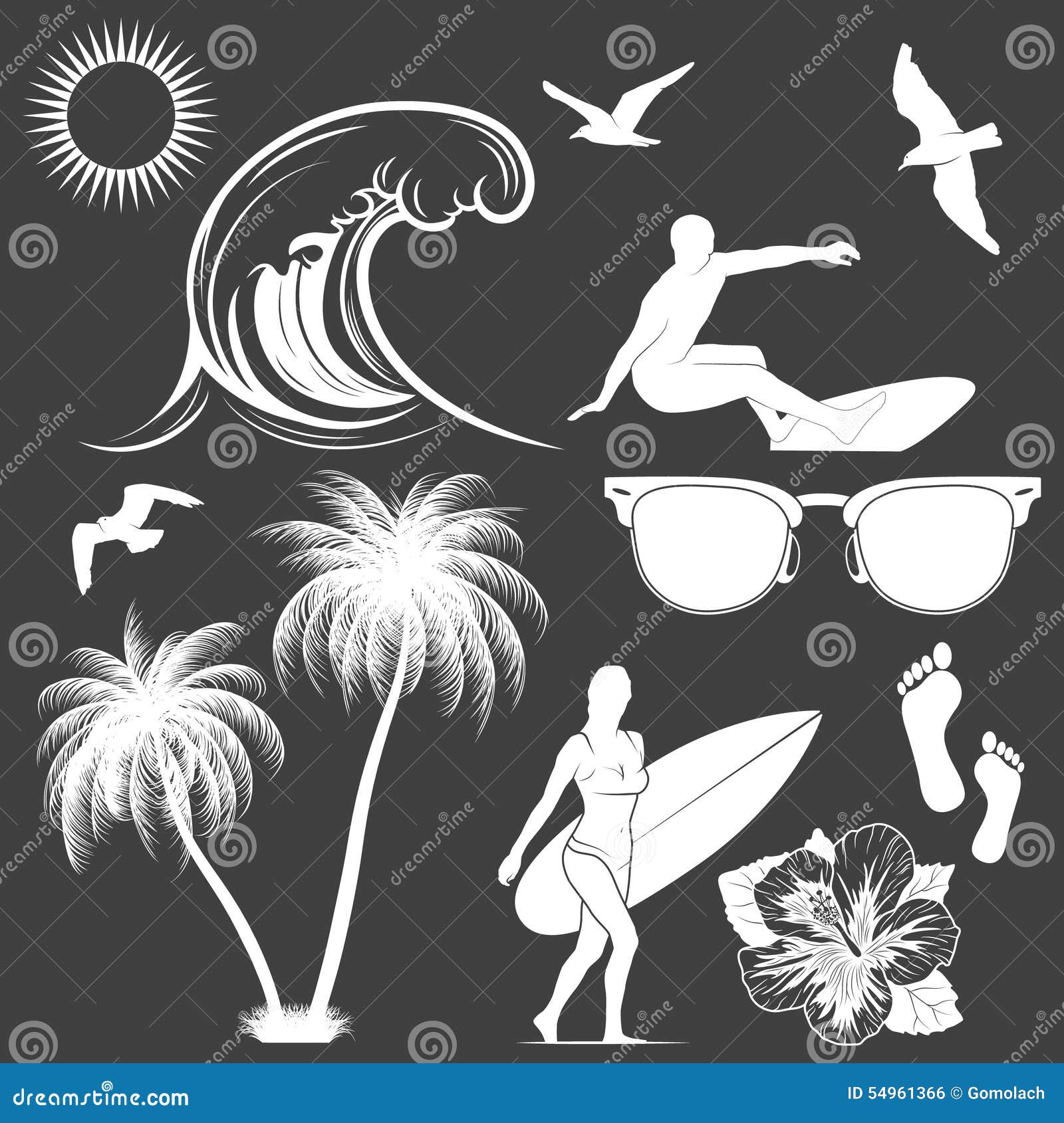 Set of Vector Surfing Design Elements Stock Vector - Illustration of ...