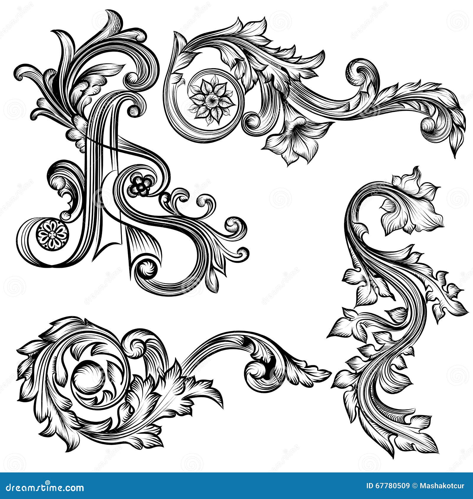 Set of Vector Swirls in Vintage Style Stock Vector - Illustration of ...