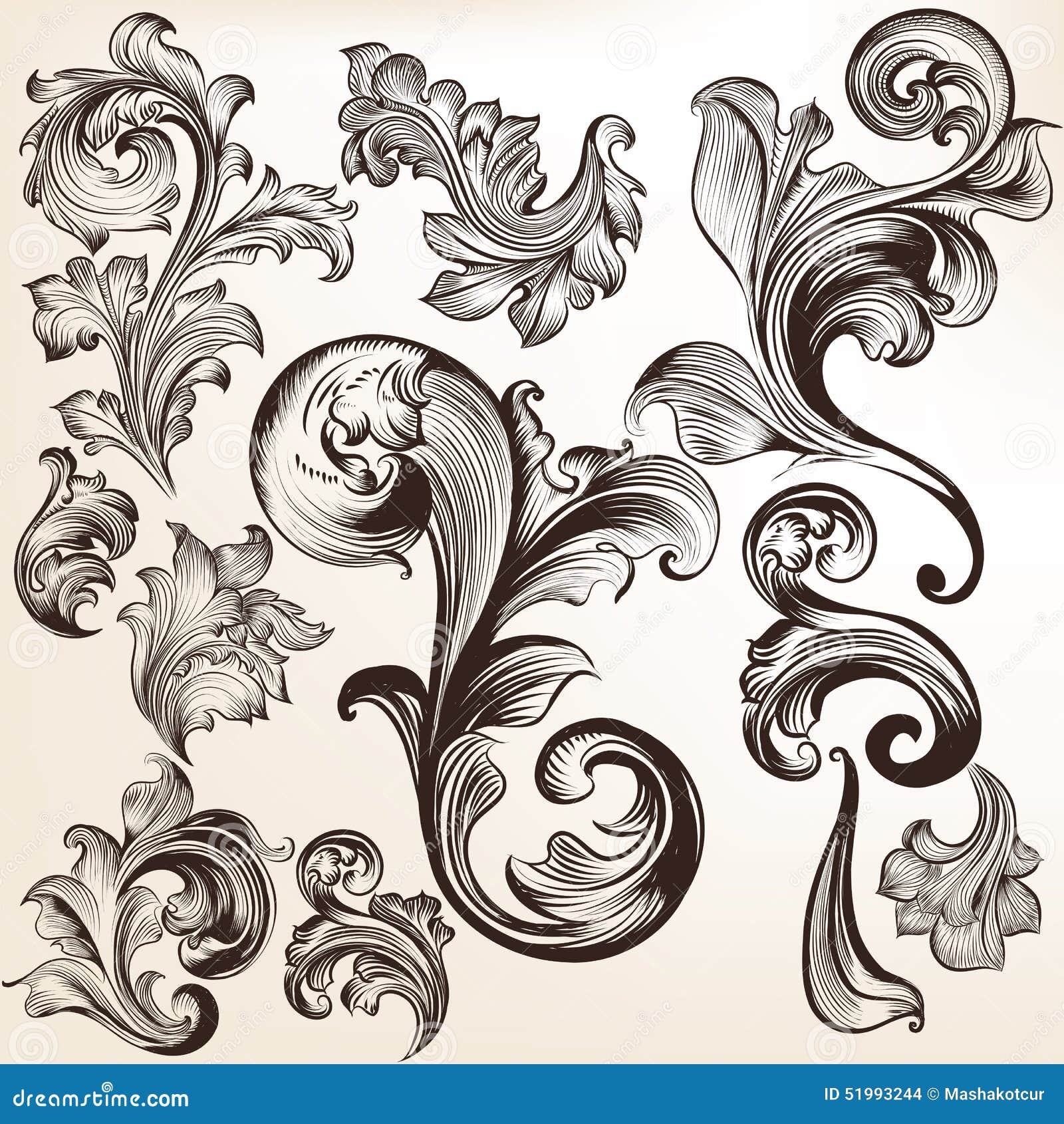 Set of Vector Swirls in Vintage Style for Design Stock Vector ...