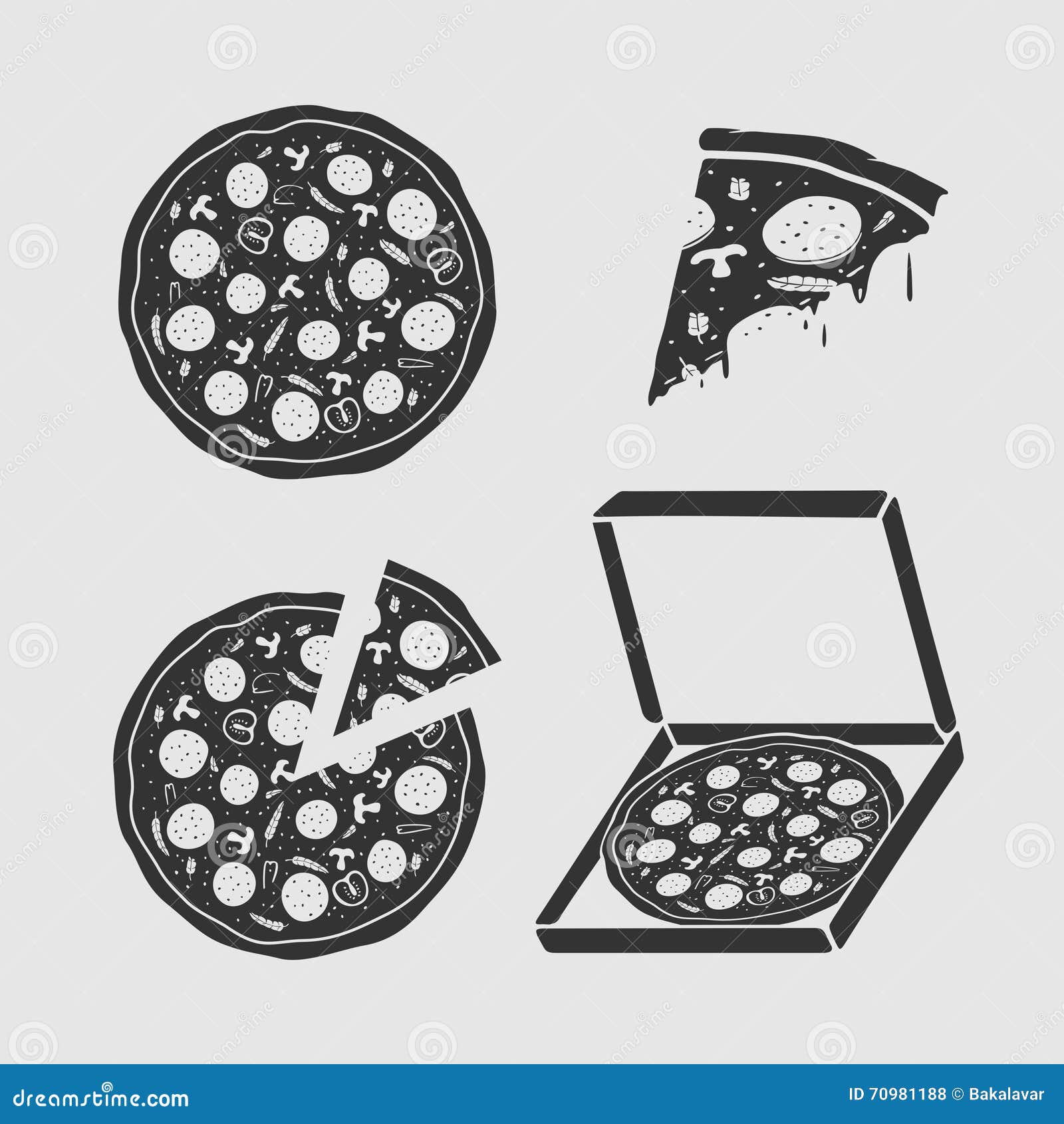 Set Vector Symbols Pizza stock vector. Illustration of stencil - 70981188