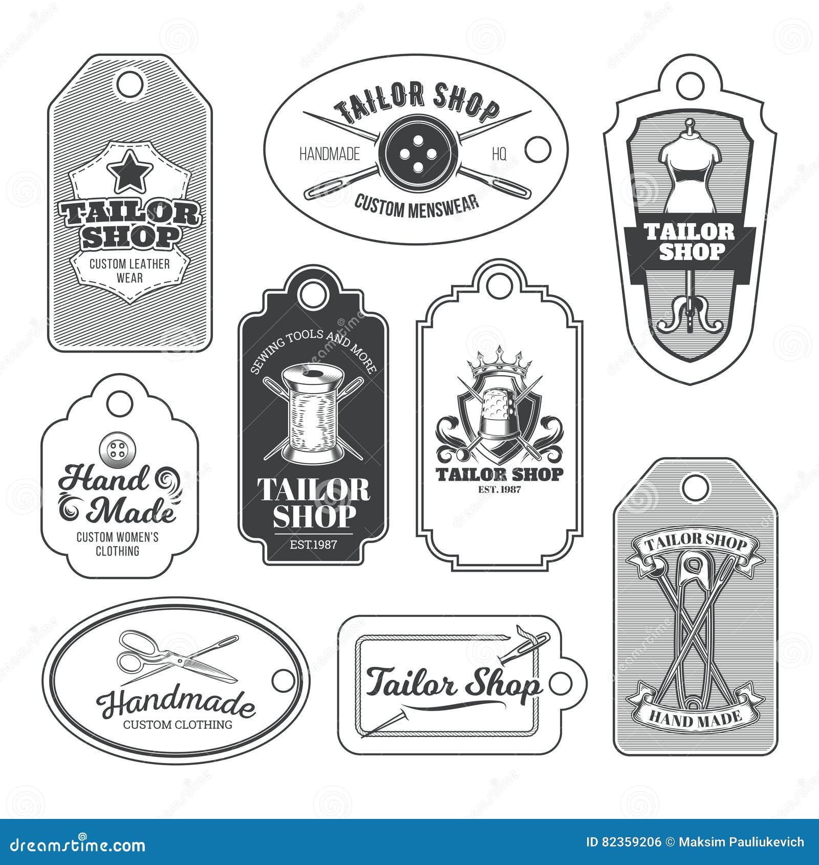 Set of Vector Tailor Emblem, Signage Stock Vector - Illustration of ...