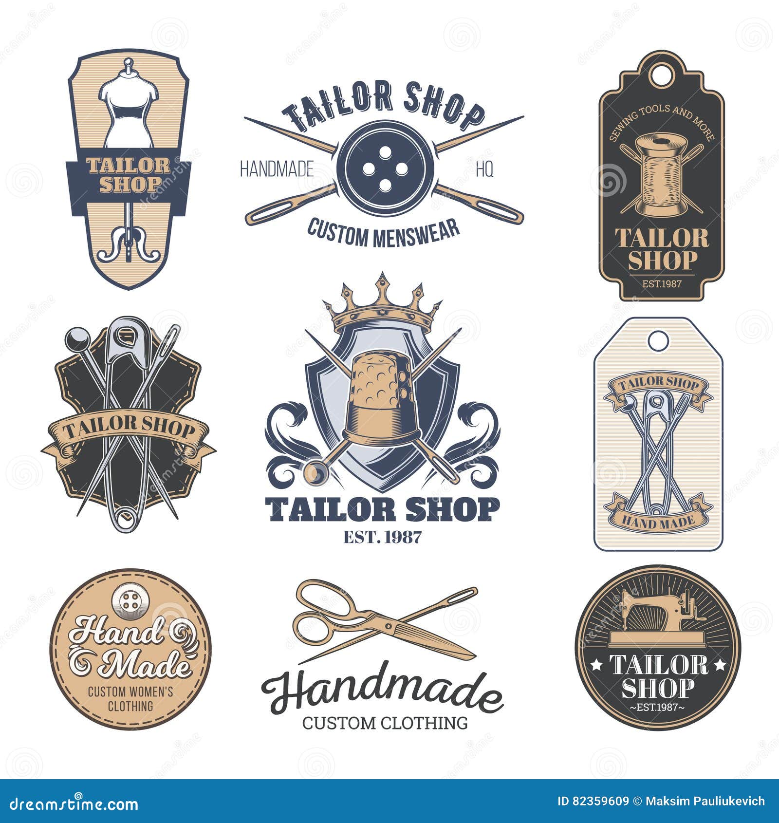 Set of Vector Tailor Emblem, Signage Stock Vector - Illustration of ...