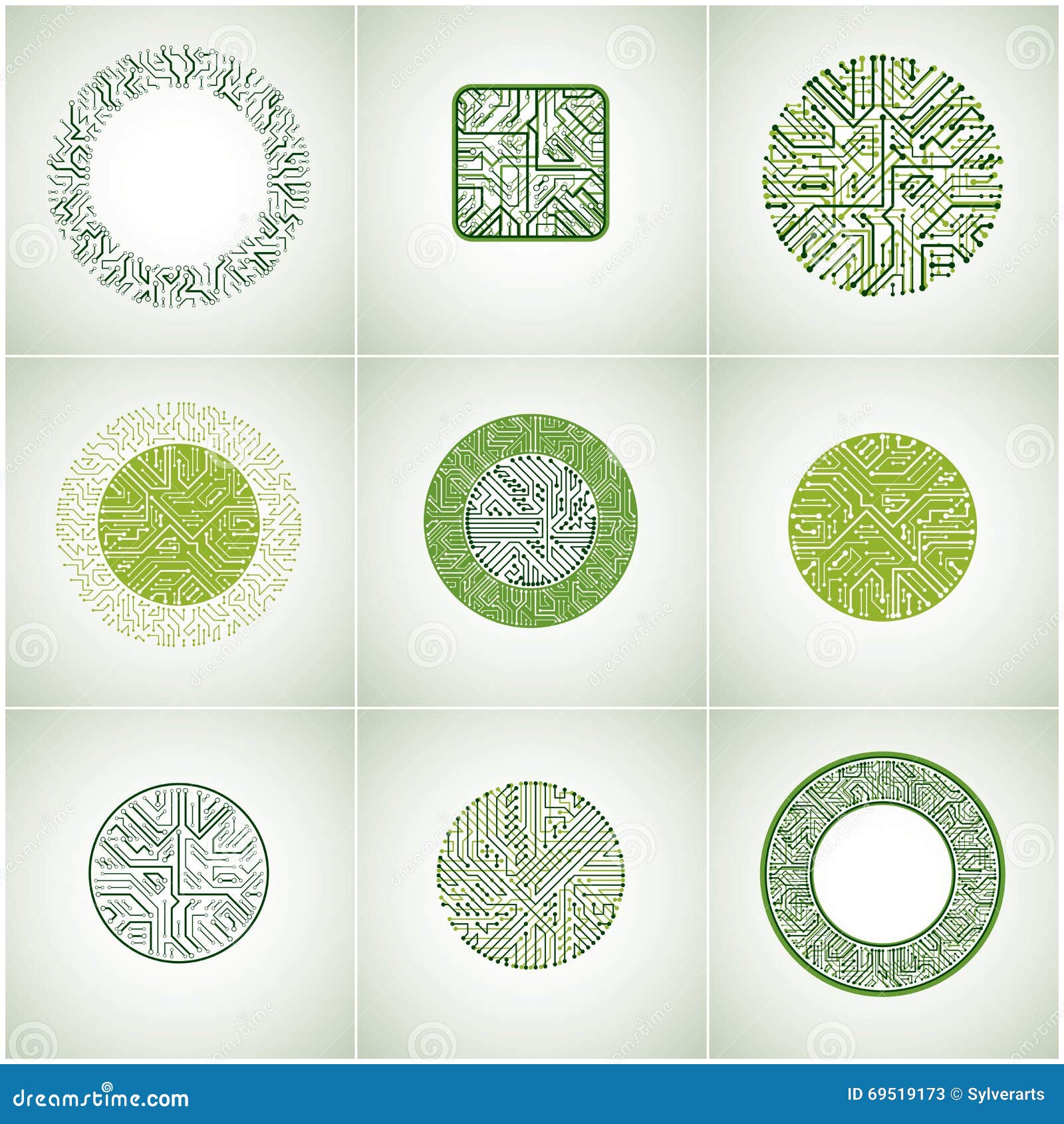 Set of Vector Technology Cpu Designs with Square and Circular Gr Stock ...