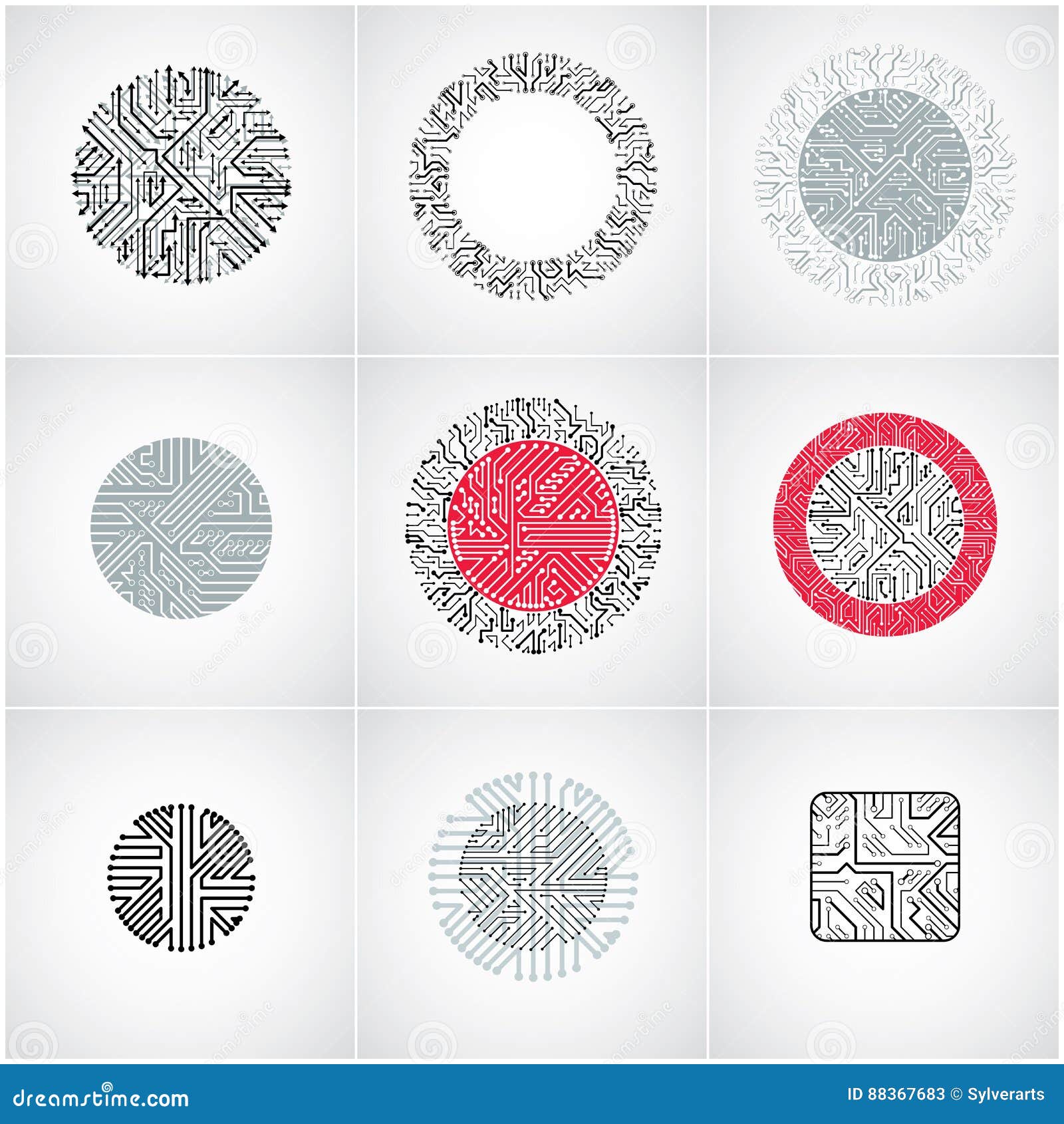 Set of Vector Technology Cpu Designs with Square and Circular Mi Stock ...