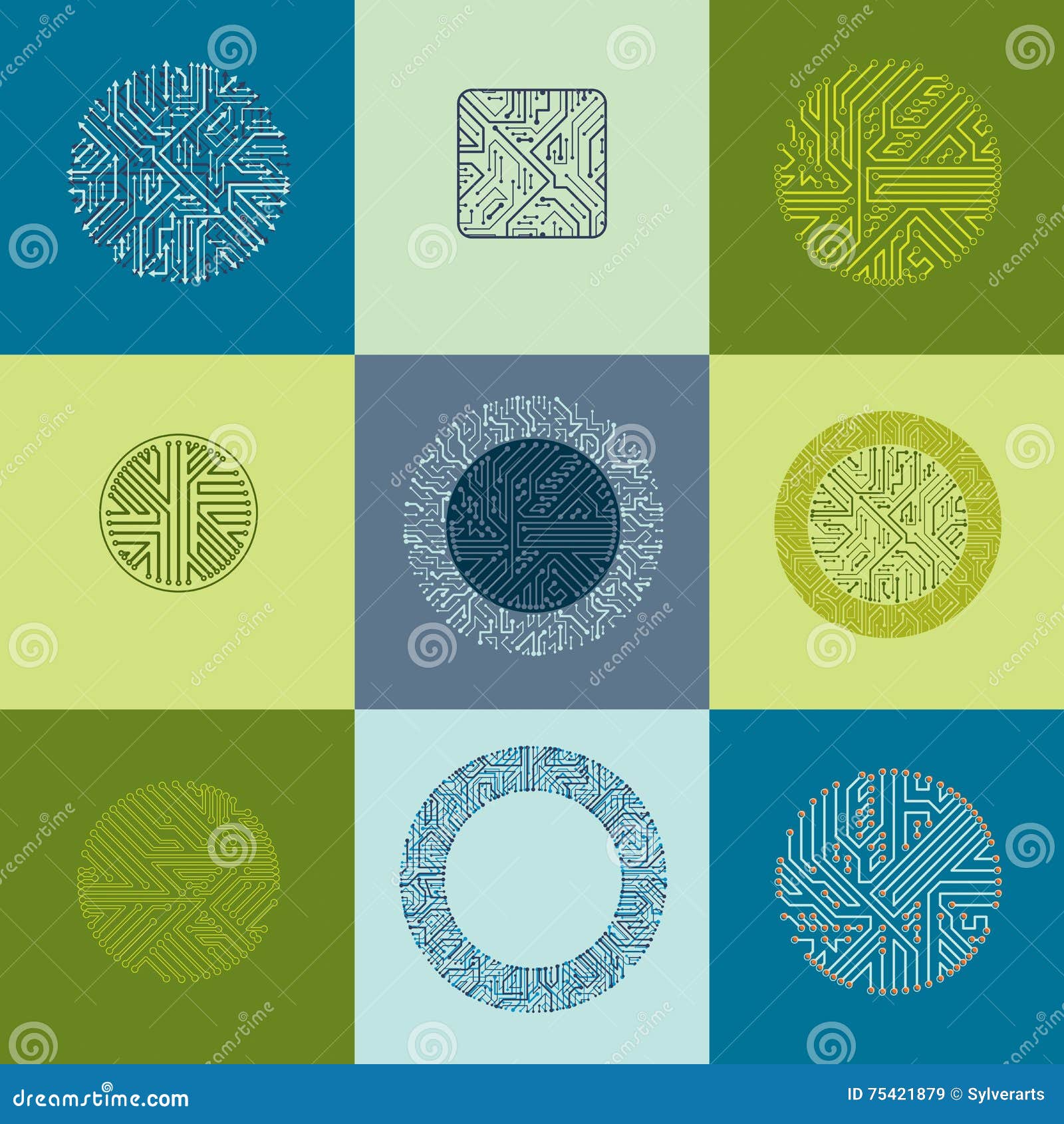 Set of Vector Technology Cpu Designs with Square Stock Vector ...