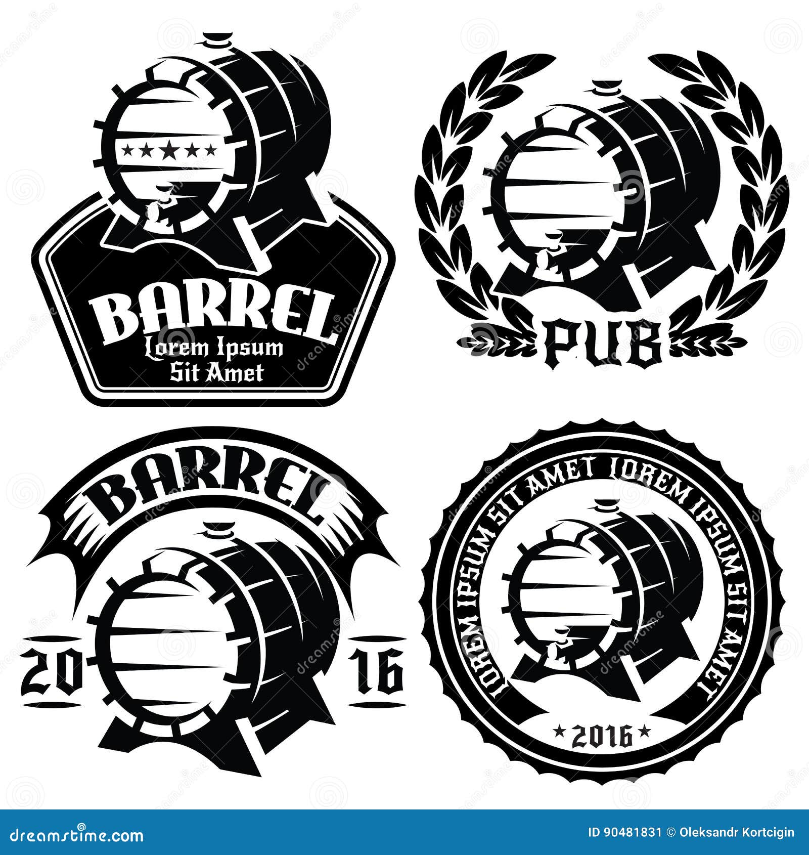 Set of Vector Template for Labels or Menu with Barrels and Barley Stock ...