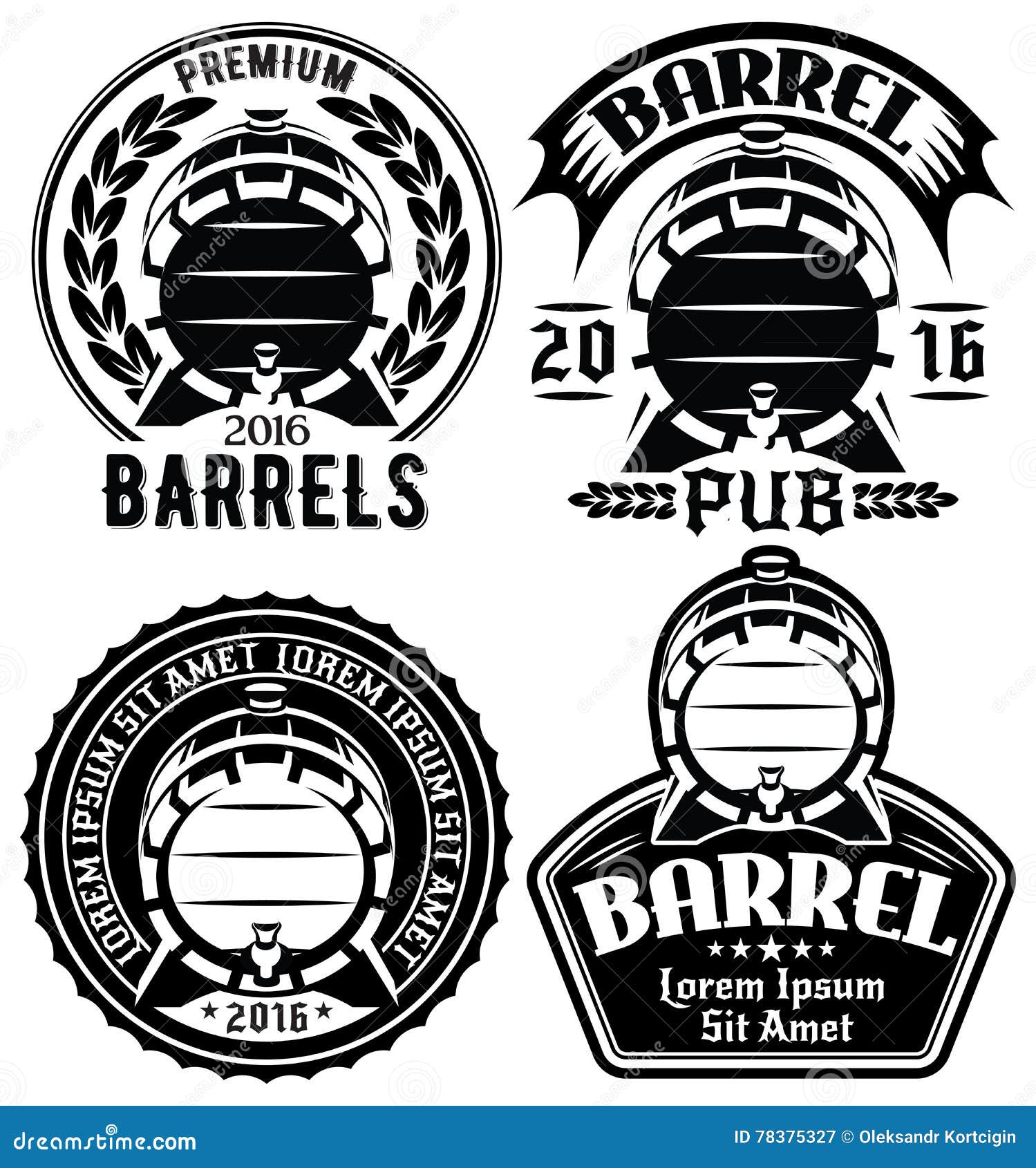 Set of Vector Templates for Label or Menu with Barrels and Barley Stock ...