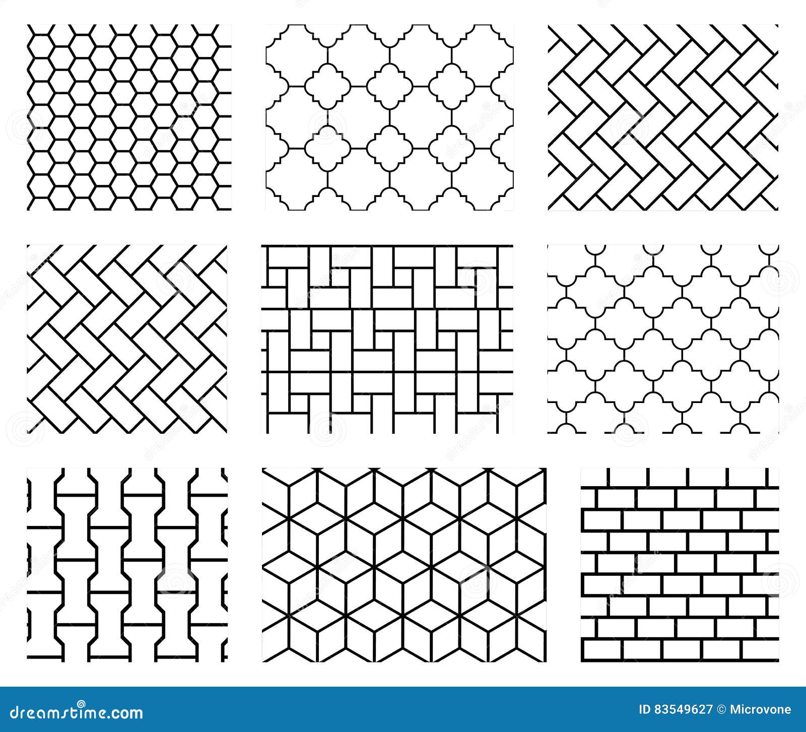 Set of Vector Tile Seamless Patterns in Black and White Stock Vector ...