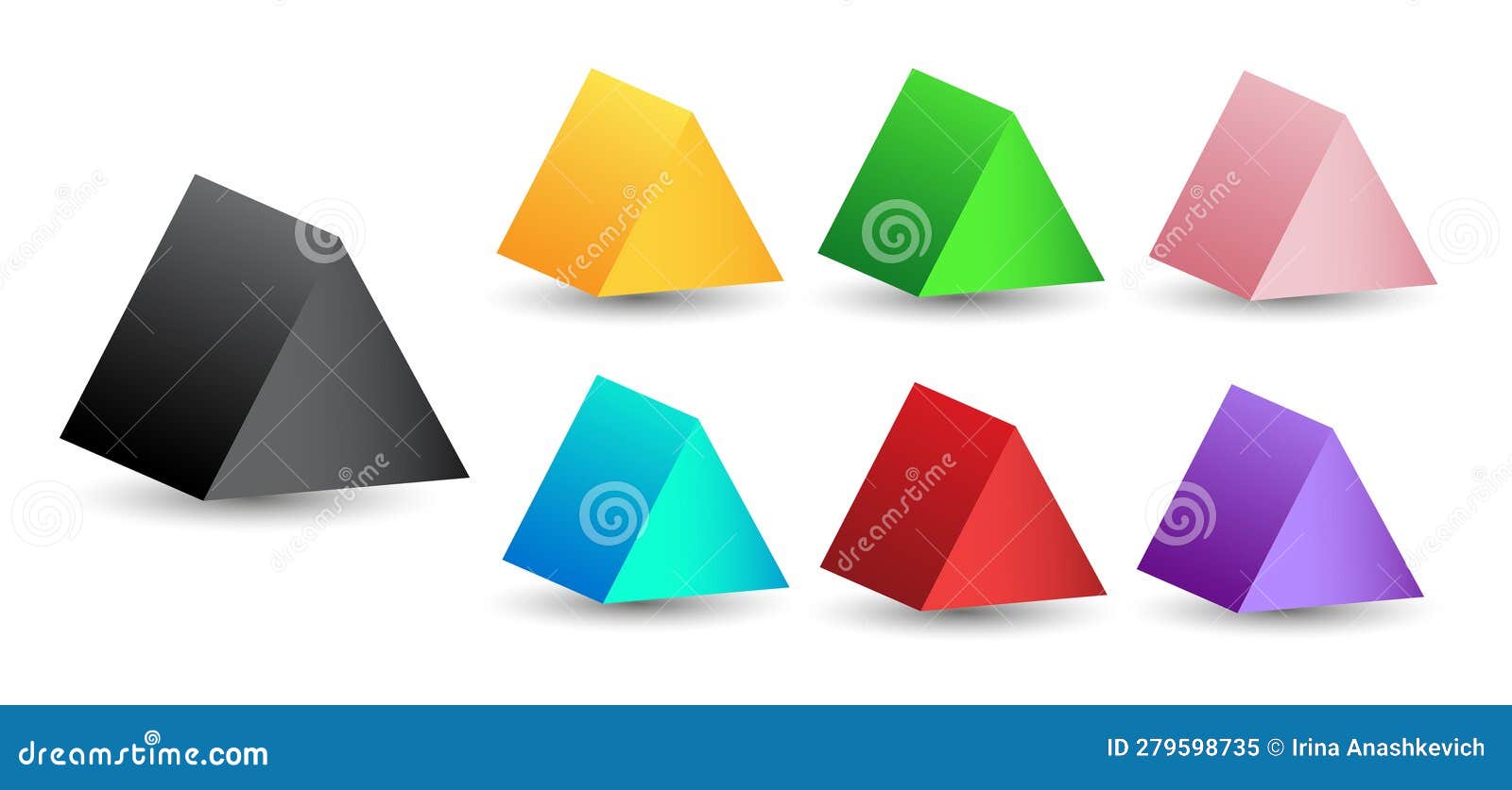 Set of Vector Triangular Prisms with Gradients and Shadow for Game, Icon, Package Design, Logo ...