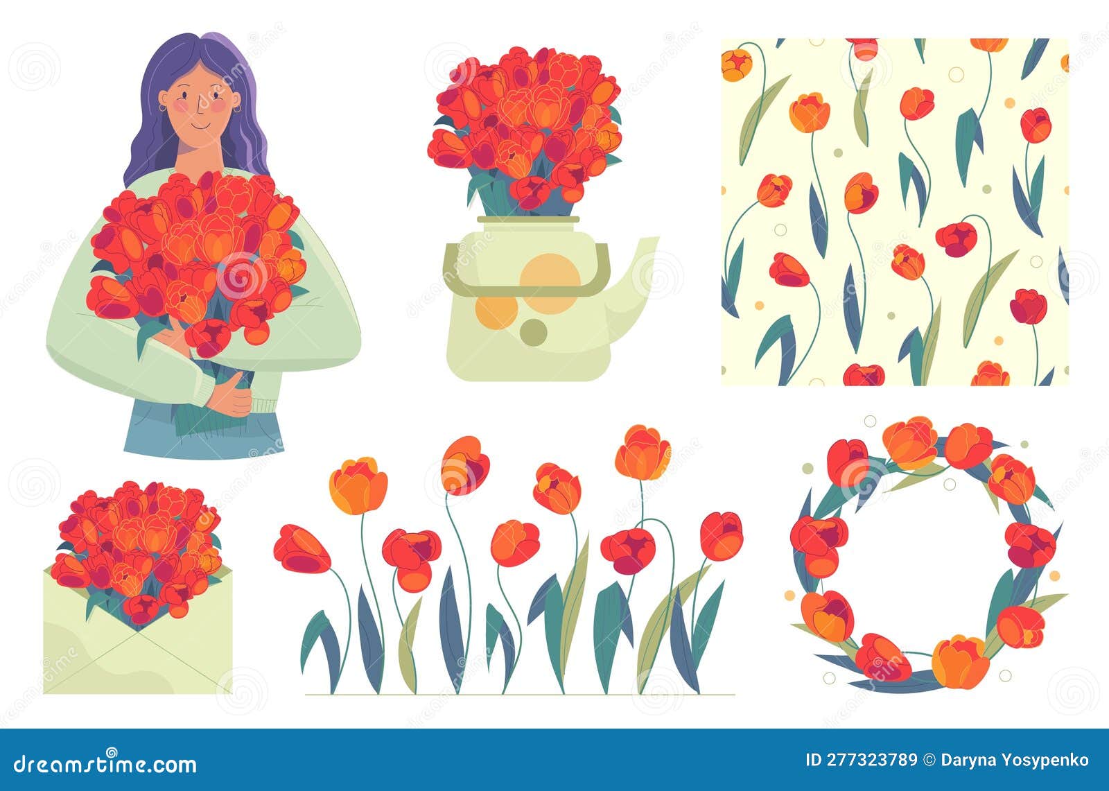 Tulip Girl Flower. Vintage Toons: Funny Character, Vector Illustration ...