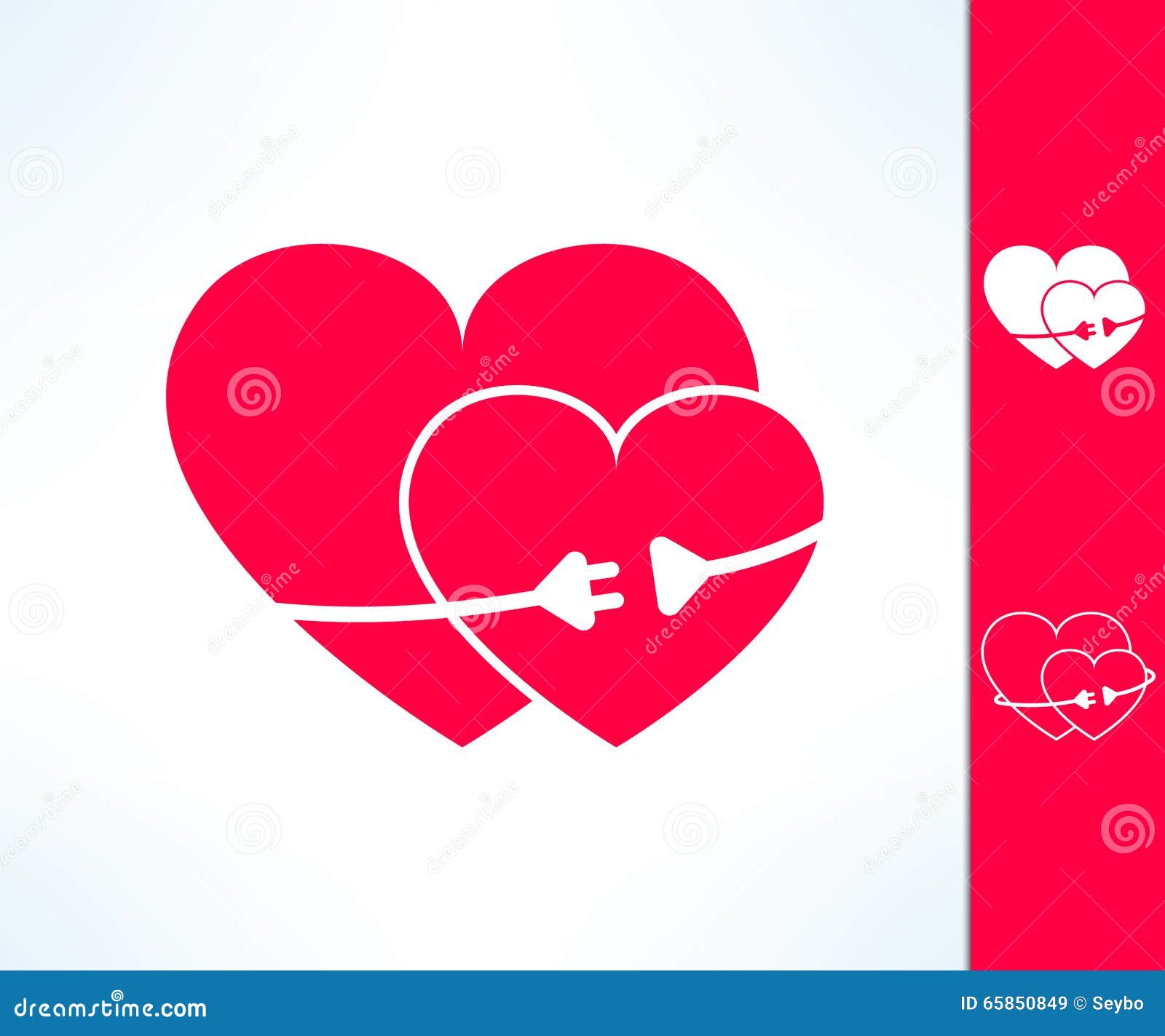 Set of Vector Two Hearts with Electric Line with Plug Around. Love ...