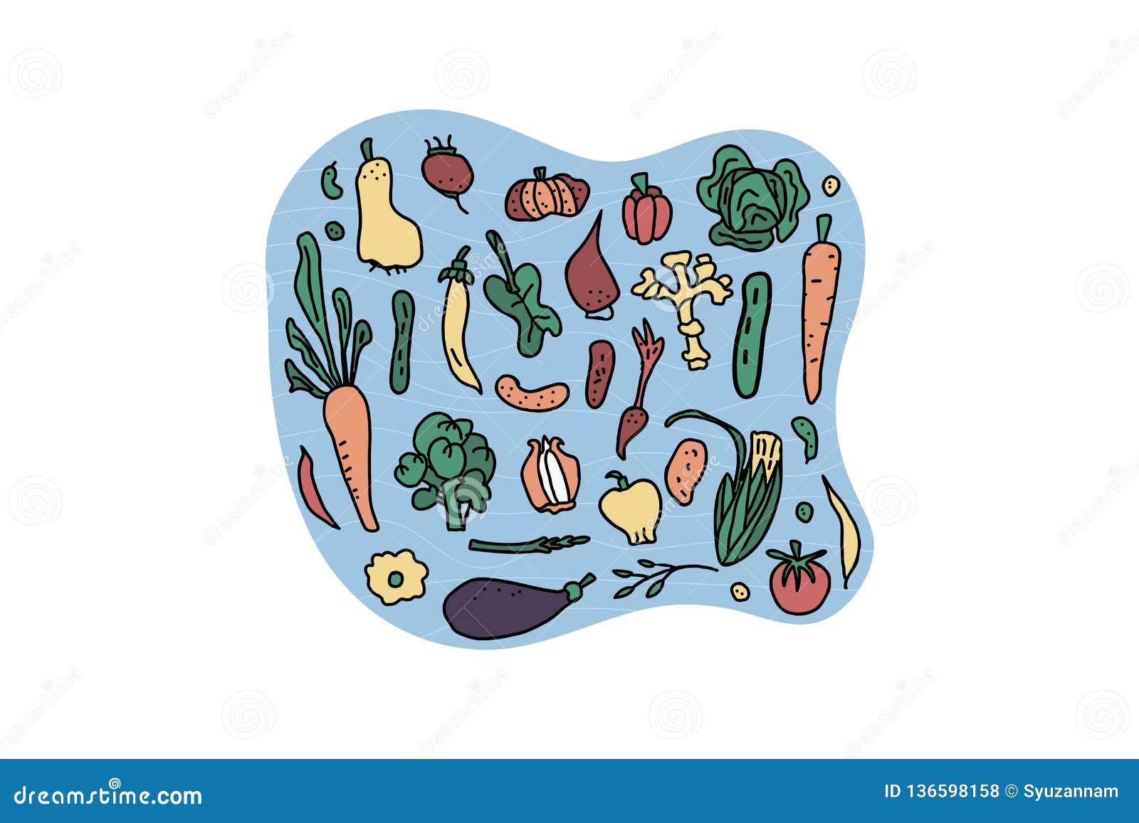 Set of Vector Vegetables Doodle Composition. Stock Vector ...