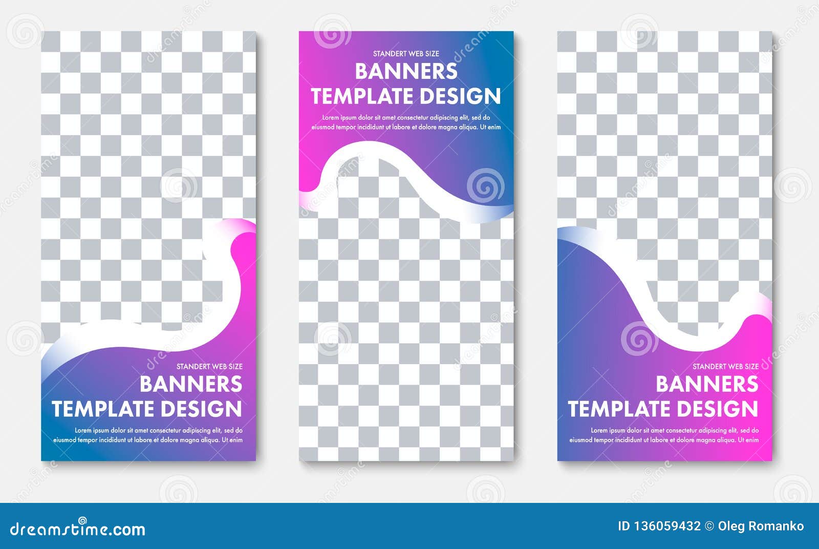 Set of Vector Vertical Web Banners with Wavy Elements and Space for ...