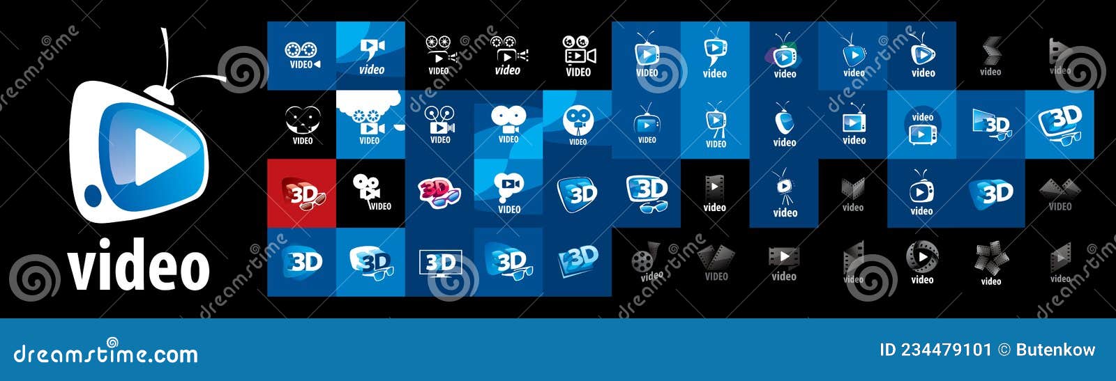 A Set of Vector Video Logos on Different Colored Backgrounds Stock ...