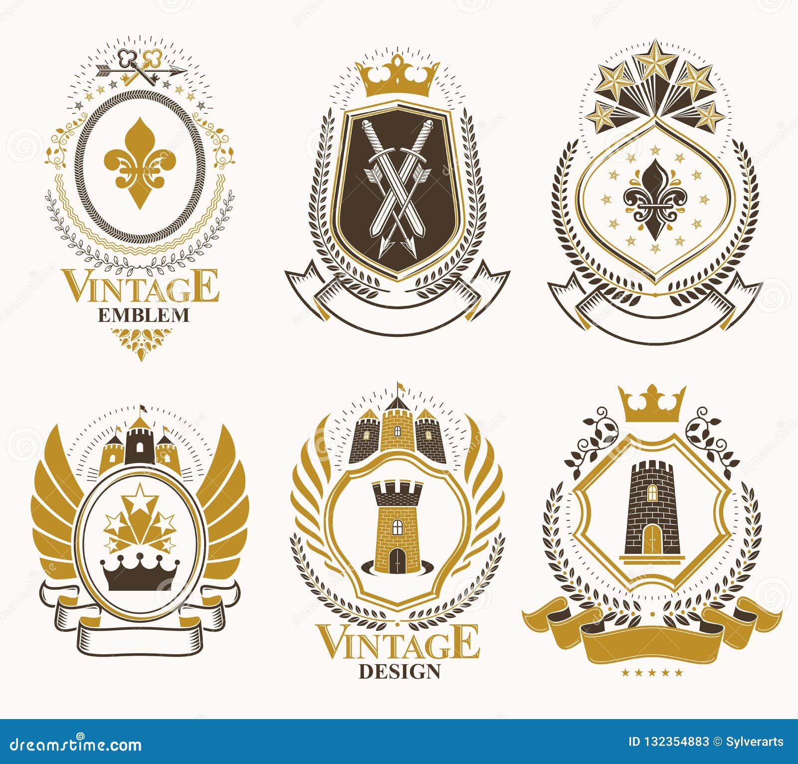 Set of Vector Vintage Elements, Heraldry Labels Stylized in Retro ...