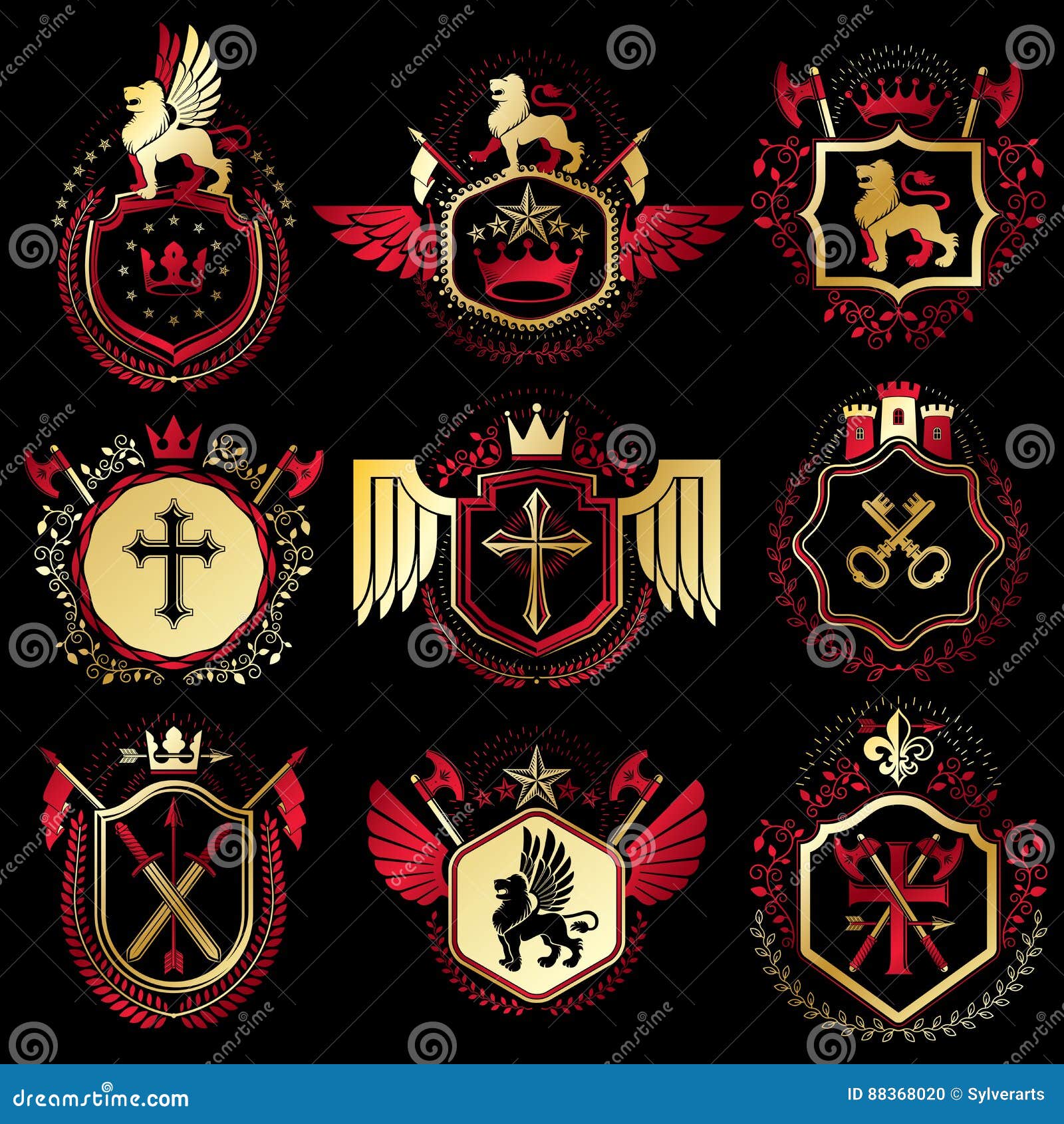 Set of Vector Vintage Elements, Heraldry Labels Stylized in Retro ...