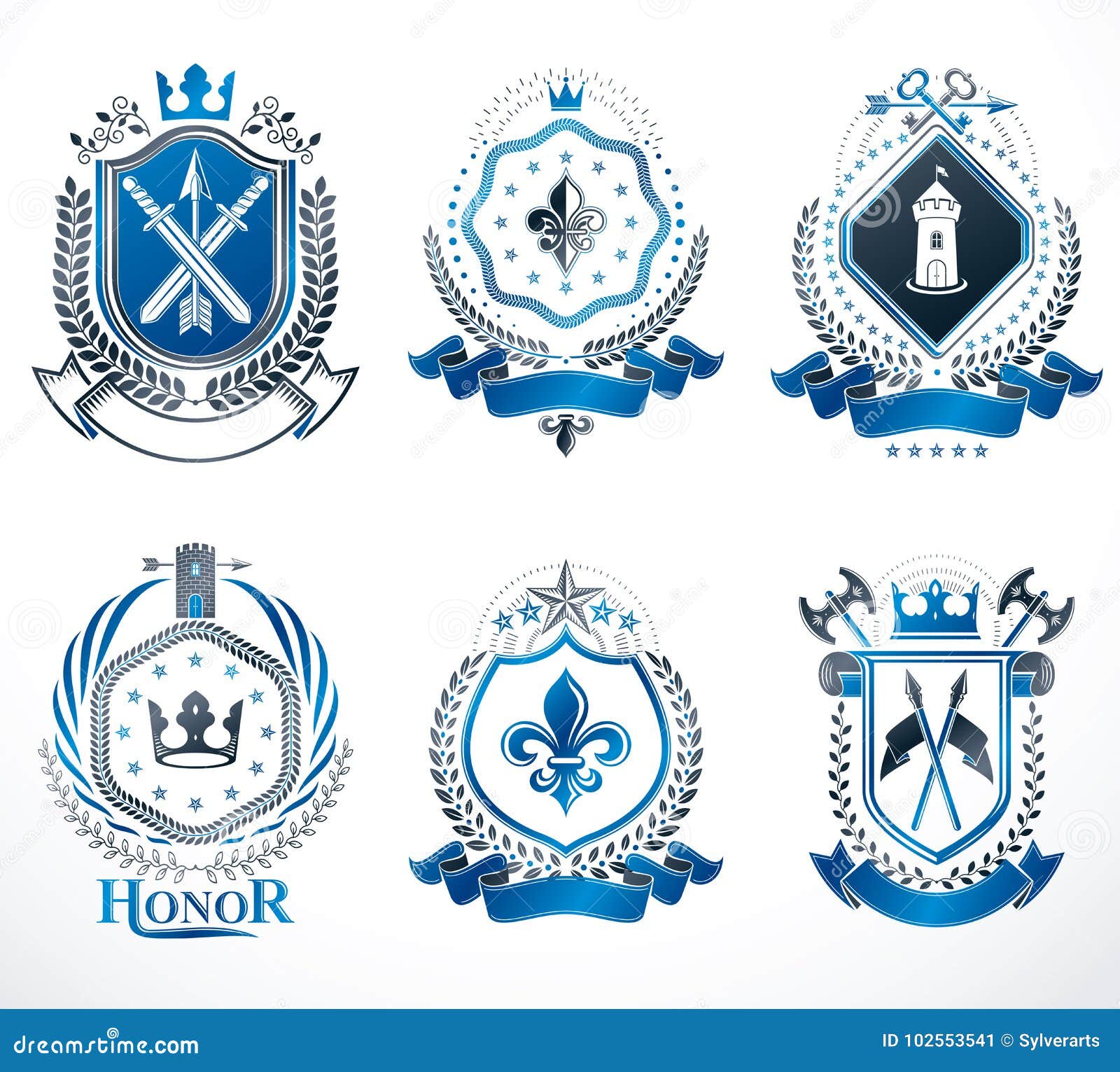 Set of Vector Vintage Elements, Heraldry Labels Stylized in Retro ...