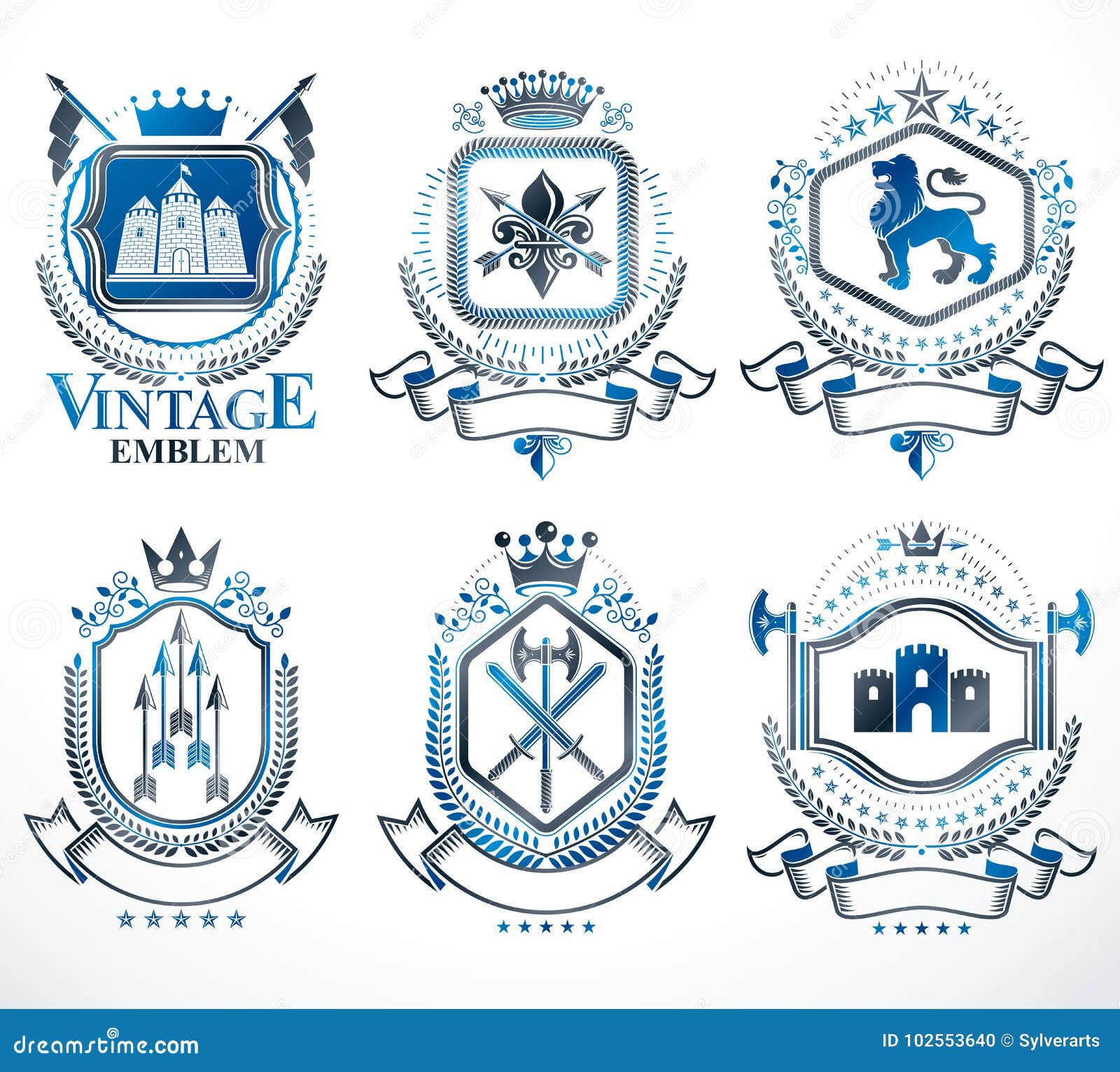 Set of Vector Vintage Elements, Heraldry Labels Stylized in Retro ...