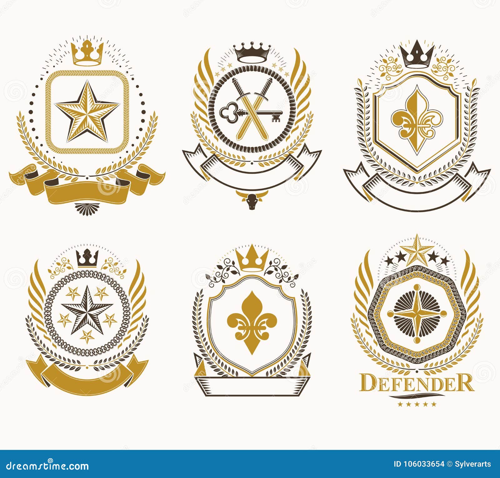 Set of Vector Vintage Elements, Heraldry Labels Stylized in Retro ...