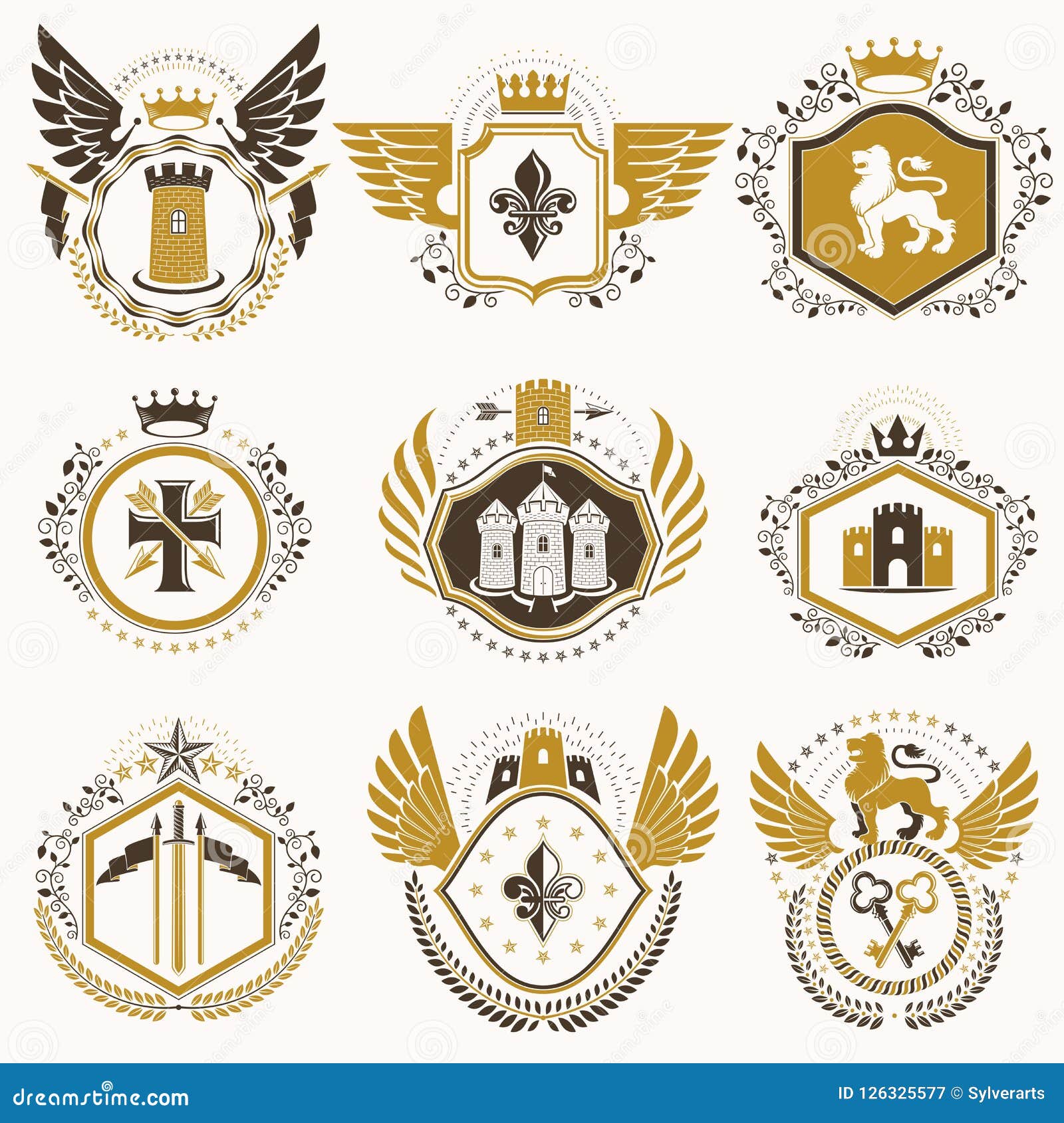 Set of Vector Vintage Elements, Heraldry Labels Stylized in Retro ...