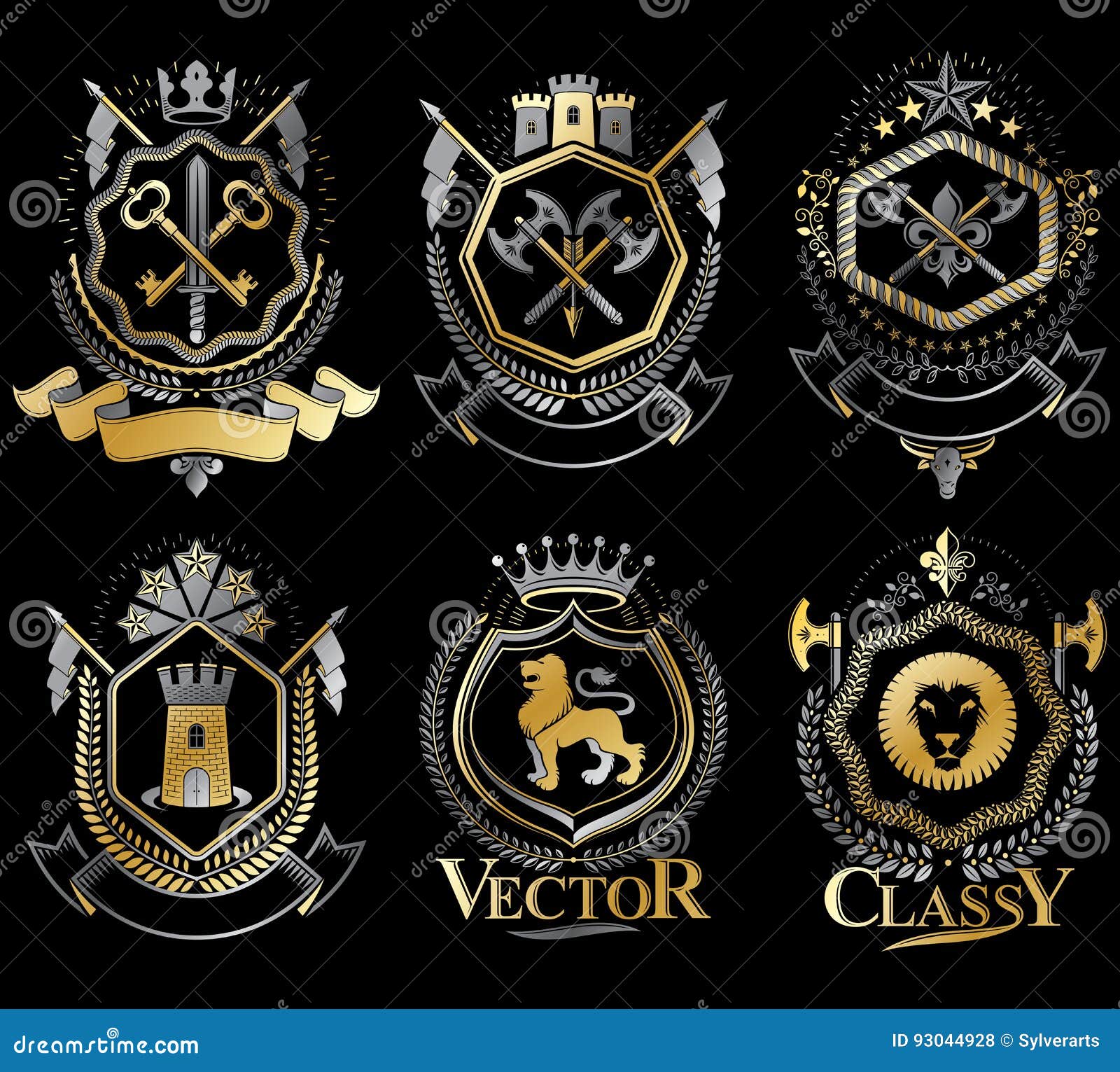 Set of Vector Vintage Elements, Heraldry Labels Stylized Stock Vector ...