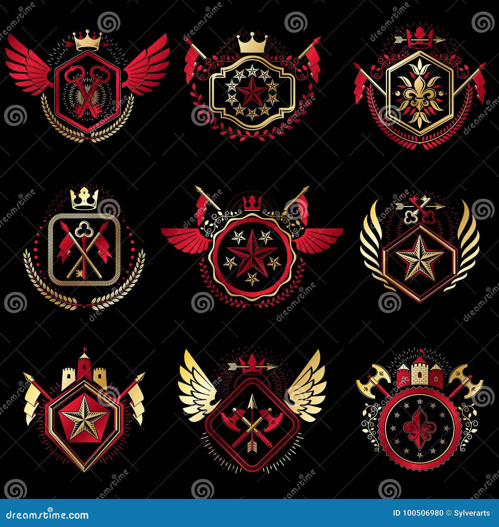 Set of Vector Vintage Emblems Created with Decorative Elements L Stock ...