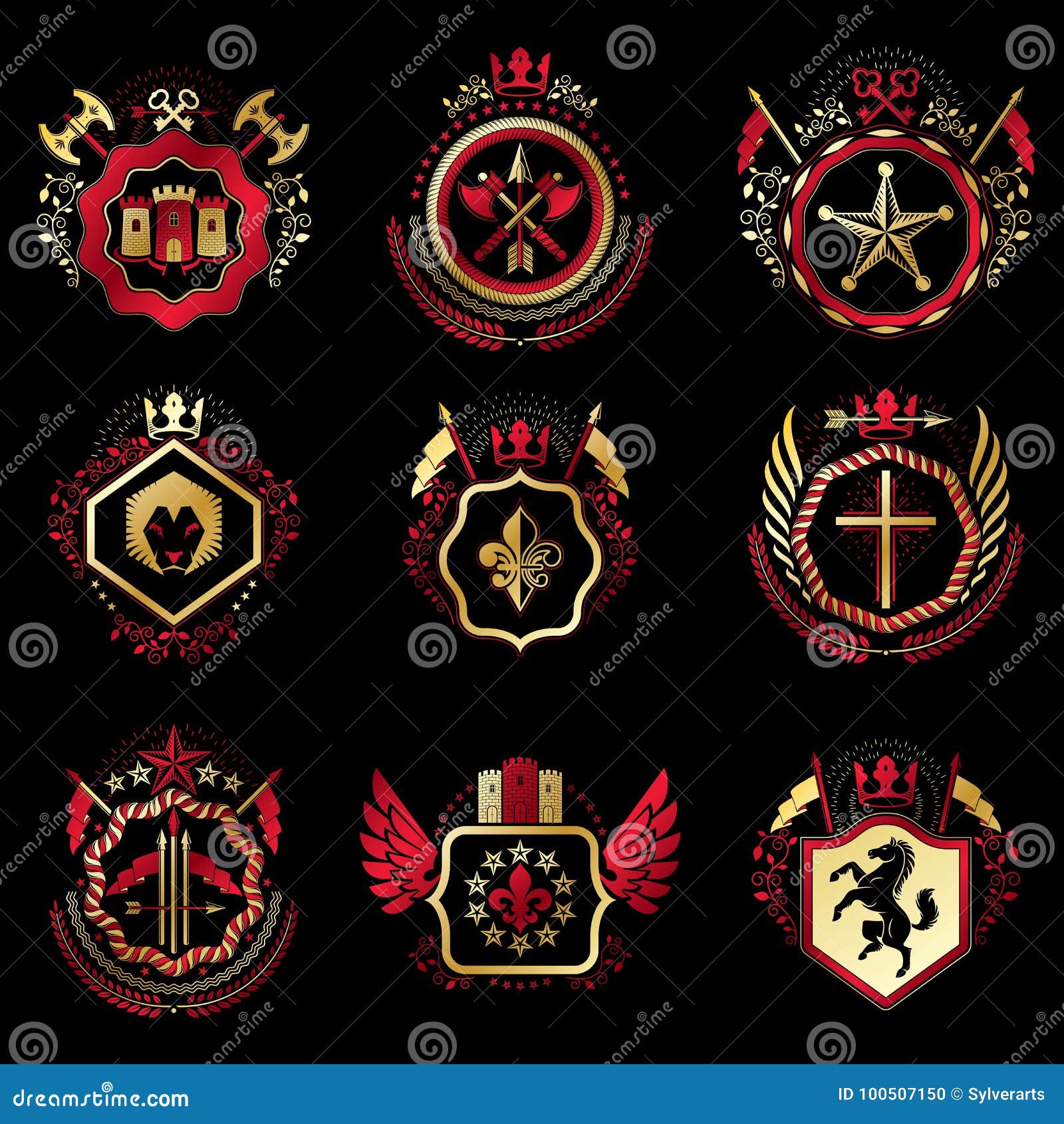Set of Vector Vintage Emblems Created with Decorative Elements L Stock ...
